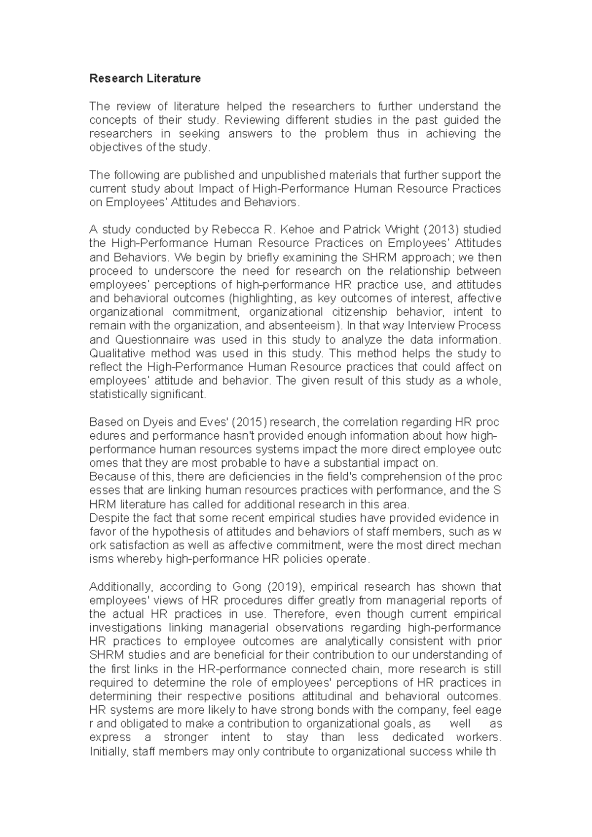 Research Lit and synthesis - Research Literature The review of ...