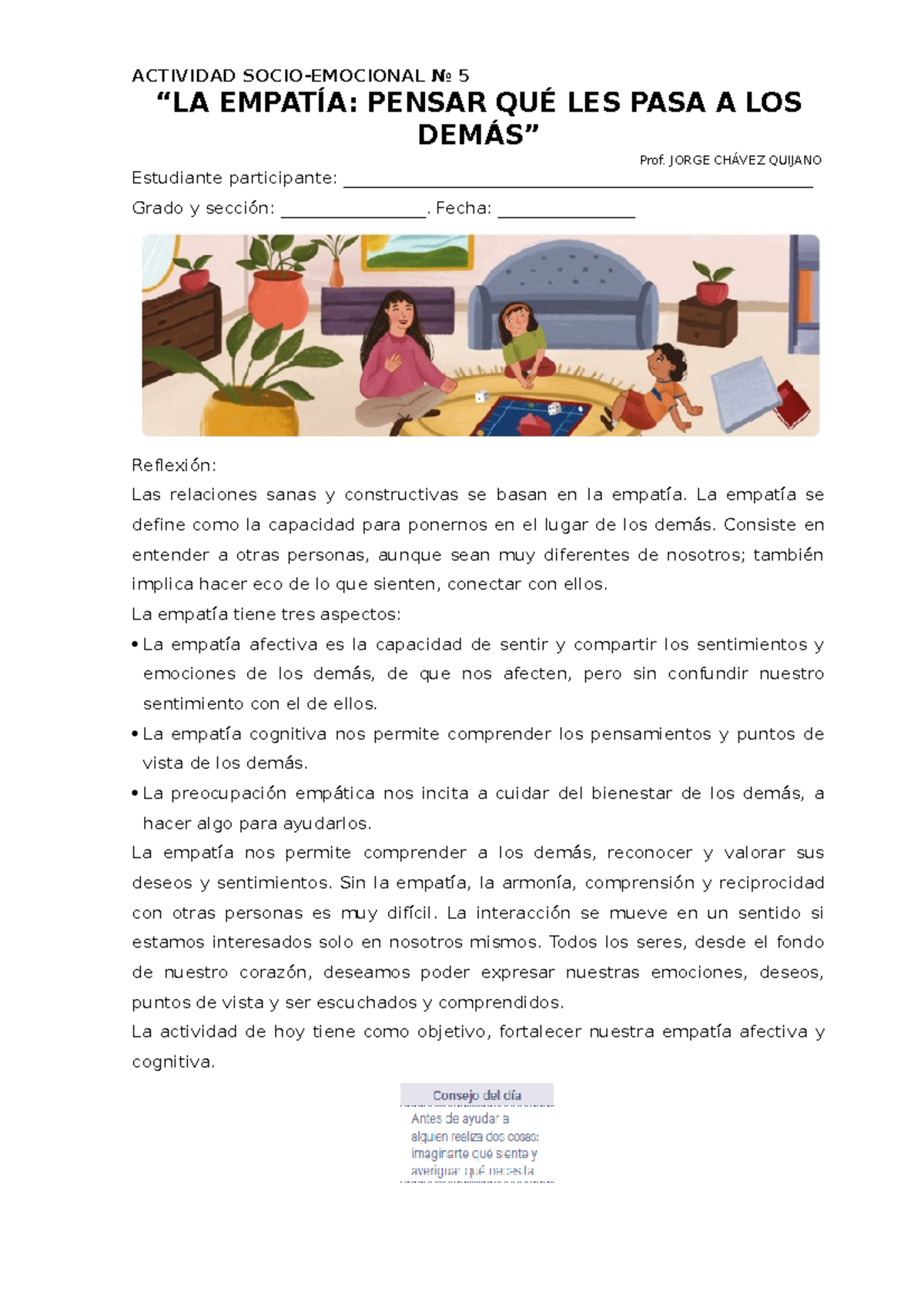 Act Socioem 5 LA Empatía - ACTIVIDAD SOCIO-EMOCIONAL No 5 “LA EMPATÍA ...