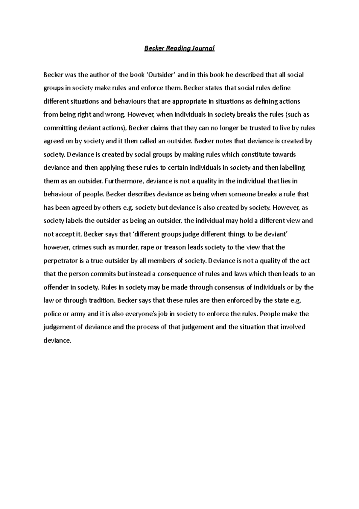 Becker Reading Journal - Becker Reading Journal Becker was the author ...