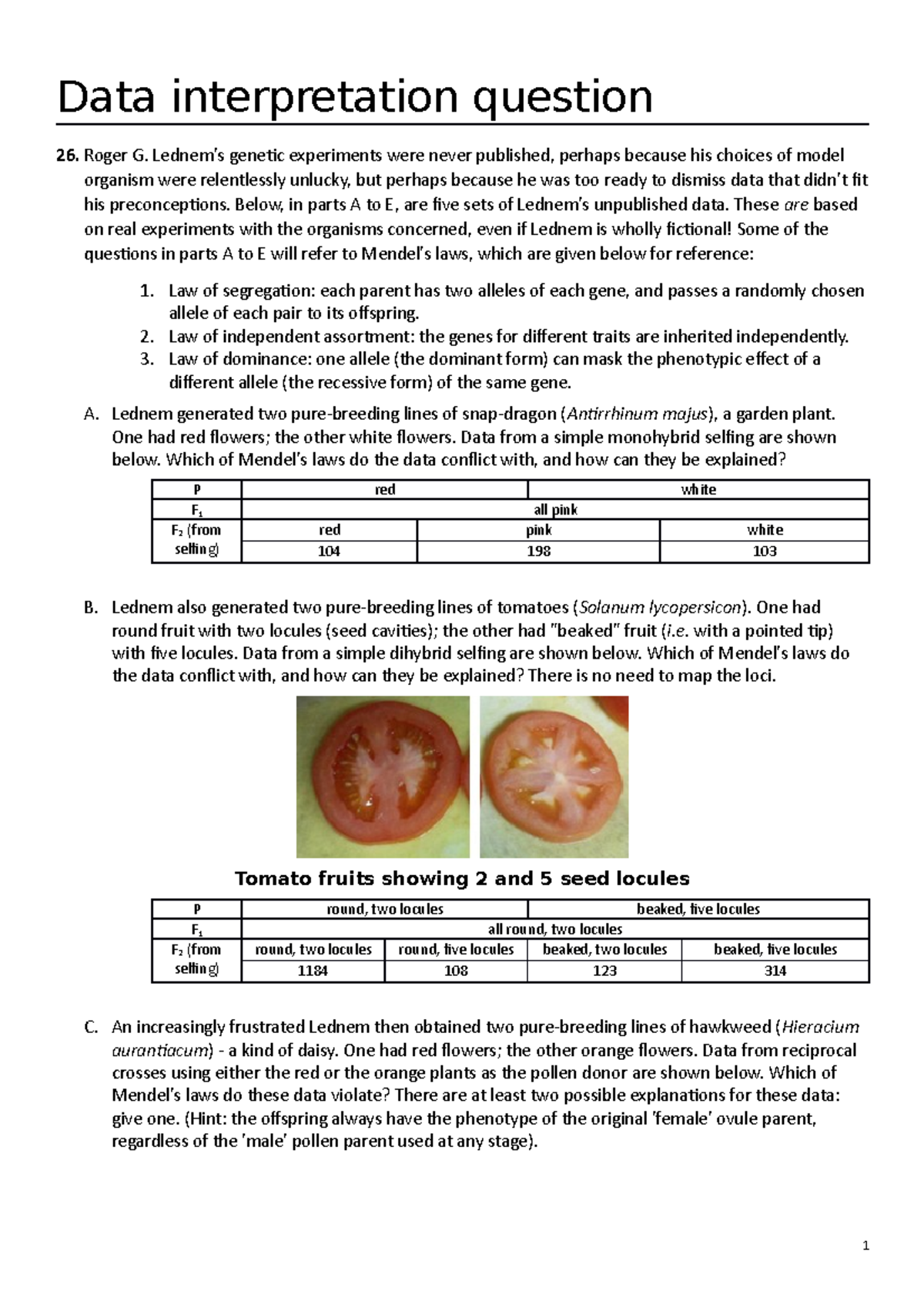 Data Interpretation Question On Genetics Data Interpretation Question Roger G Lednems