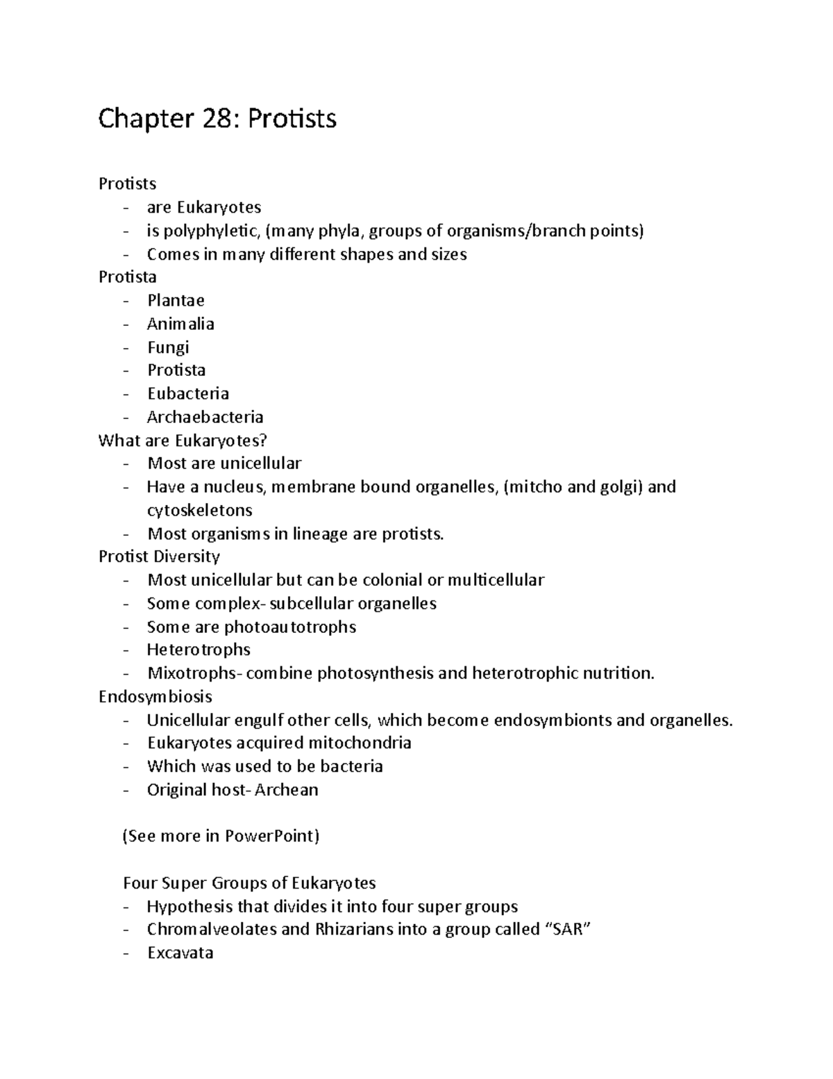 Chapter 28 Biodverse - Chapter 28: Protists Protists - are Eukaryotes ...