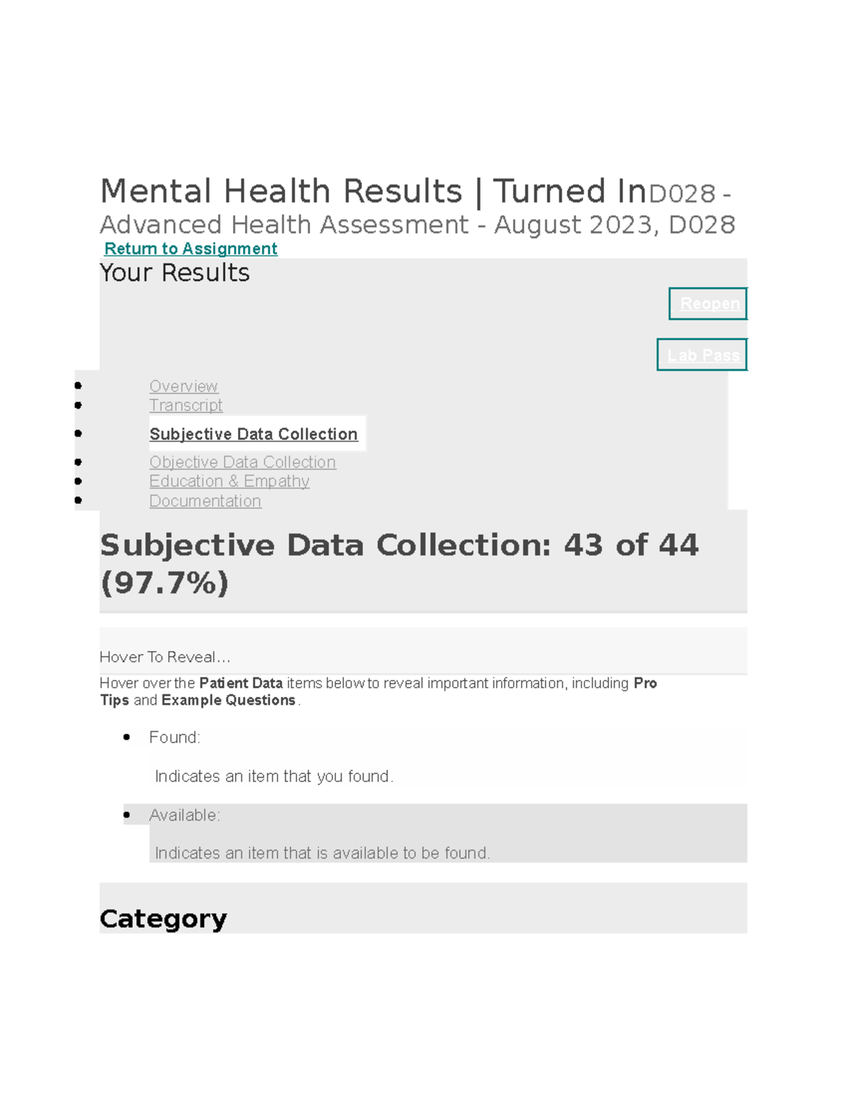 Shadow Health Mental Health Subjective Data Collection - Mental Health ...