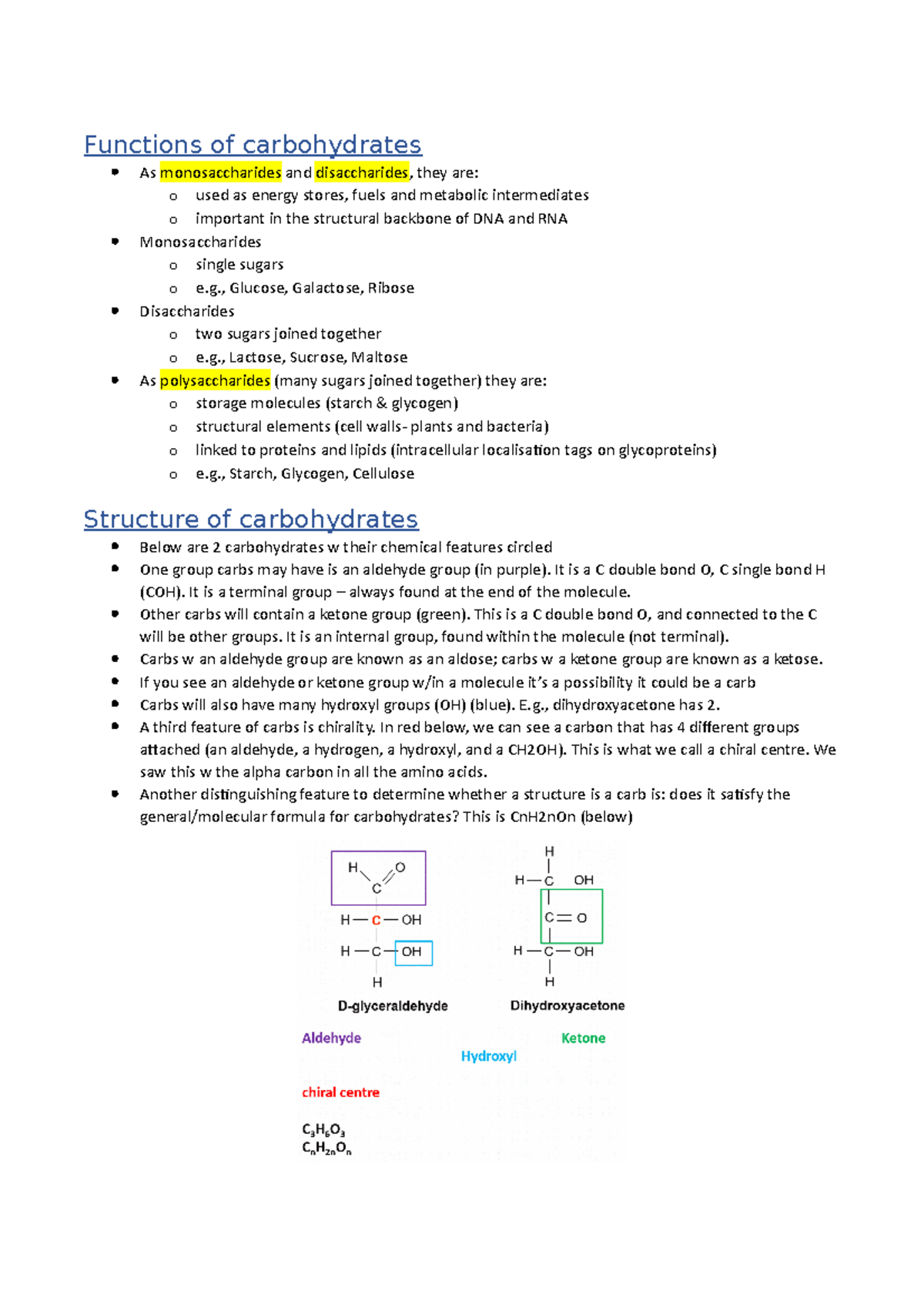 Carbohydrates I - Lecture notes 15 - Functions of carbohydrates As ...