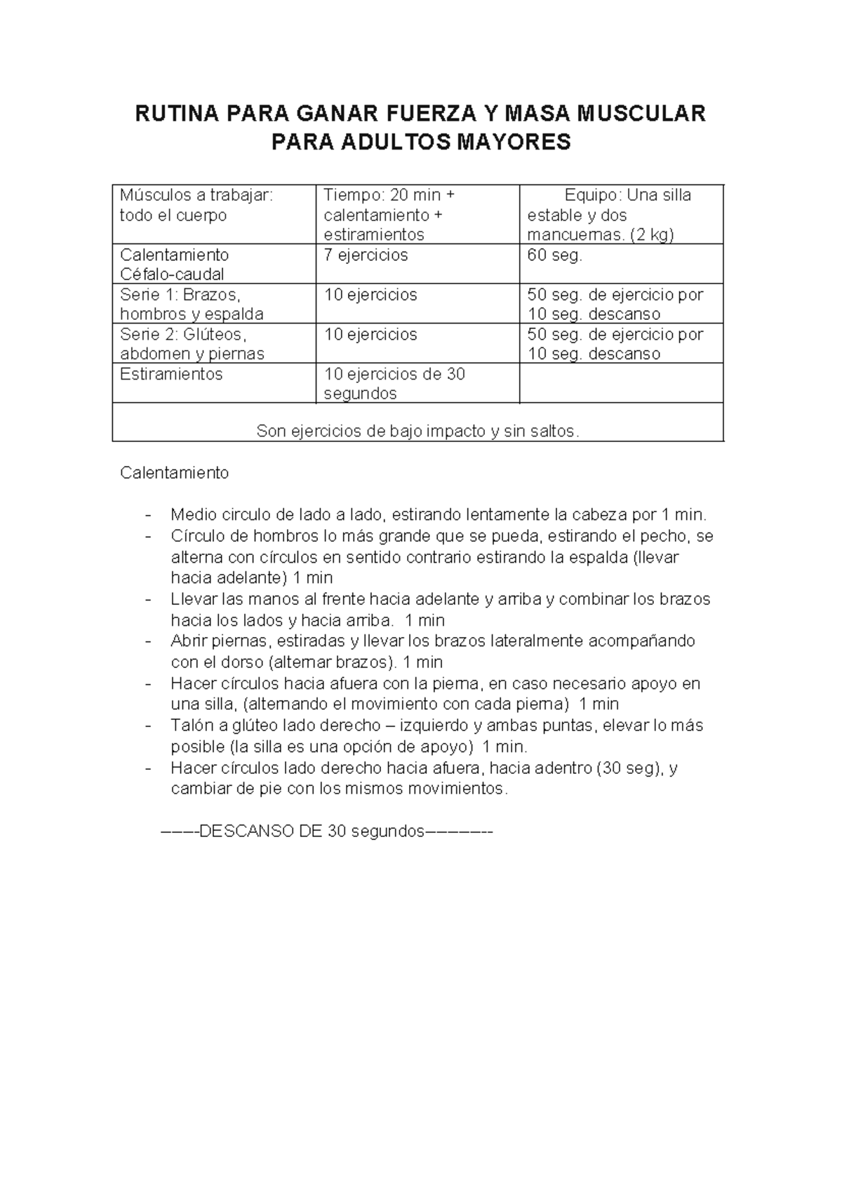 Rutina PARA Ganar Fuerza Y MASA Muscular - Adultos Mayores - RUTINA PARA GANAR FUERZA Y MASA ...