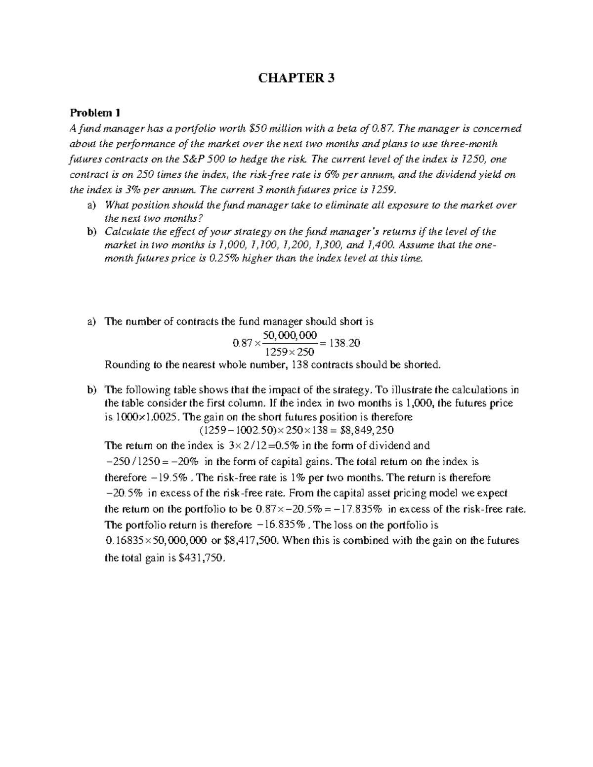 Chap3(Additional) - Options and Futures - CHAPTER 3 Problem 1 A fund manager has a portfolio ...