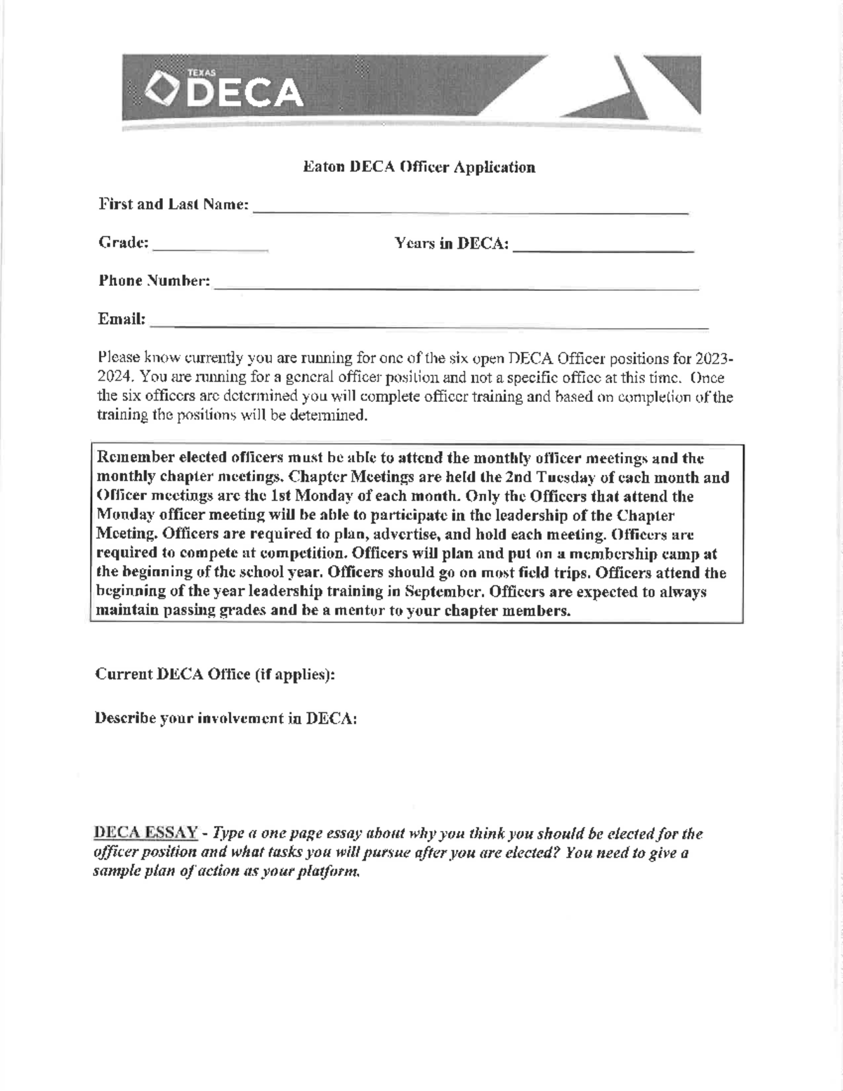 DECA Officer Packet 23-24 - Studocu