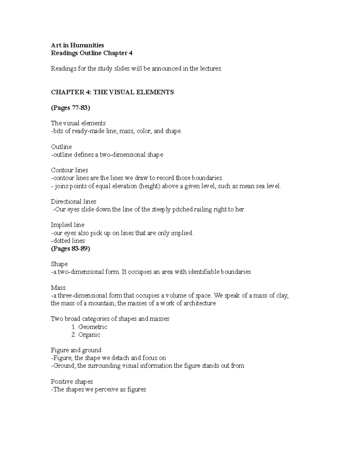 Chapter 4 - Outline - Art in Humanities Readings Outline Chapter 4 ...