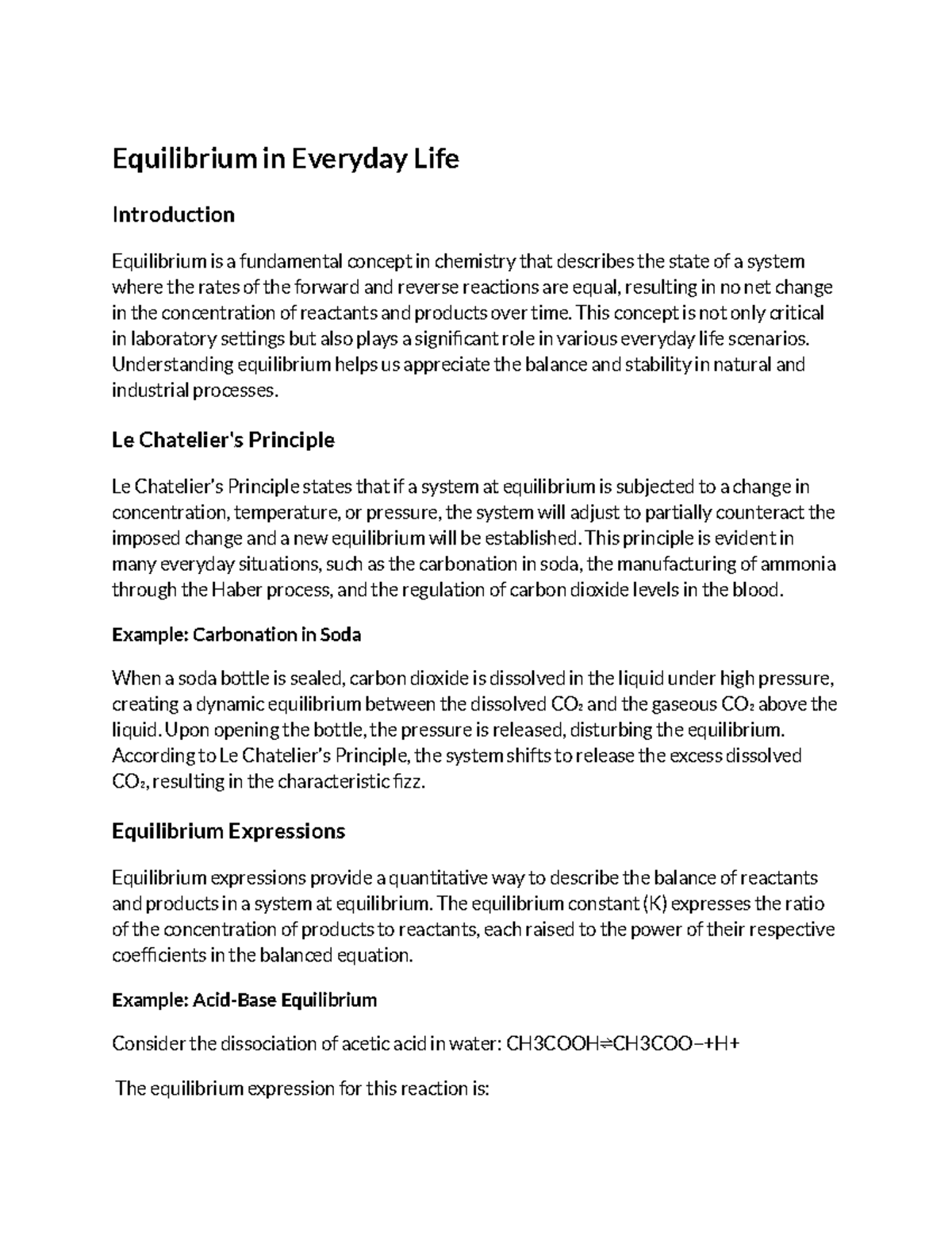 3.7 Assignment SCH4U - Equilibrium in Everyday Life Introduction ...