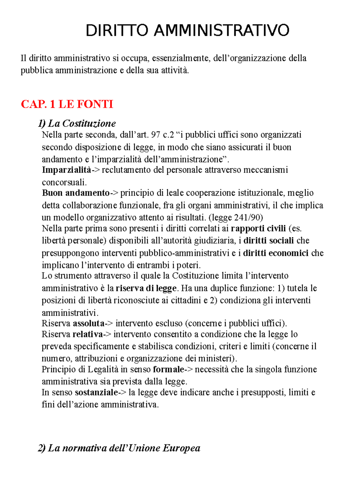 Amministrativo - CAP. 1 LE FONTI 1) La Costituzione Nella parte seconda ...