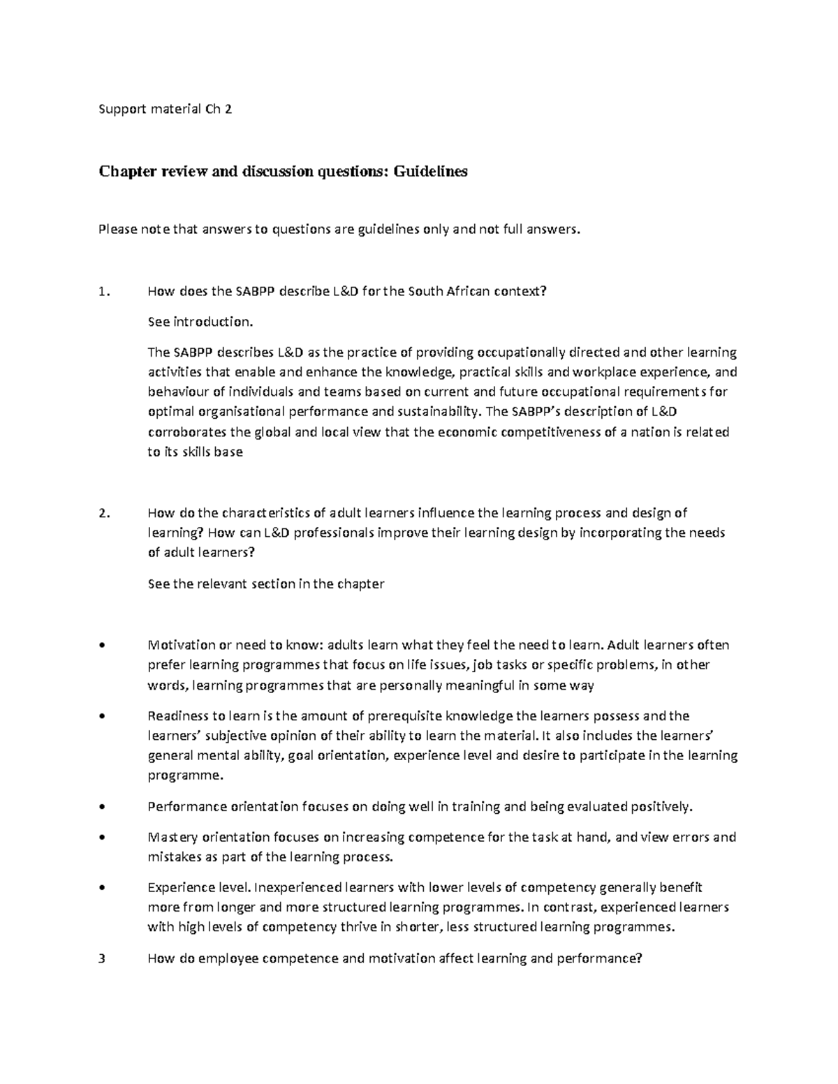 Ch 2 Guidelines Review and discussion questions and MCQ Coetzee ...