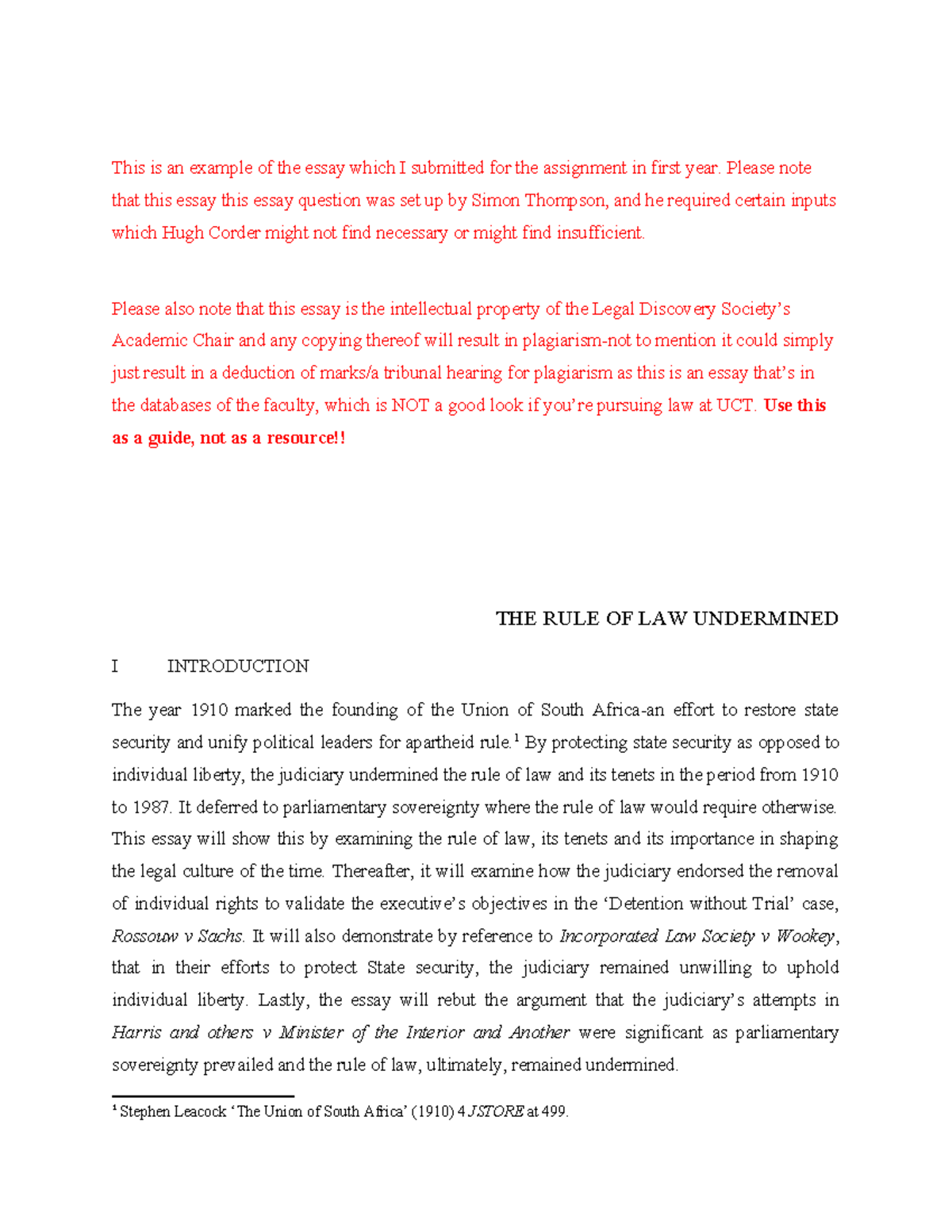 Rule of Law Essay + Feedback (2023 LDS EXAMPLE) - This is an example of ...