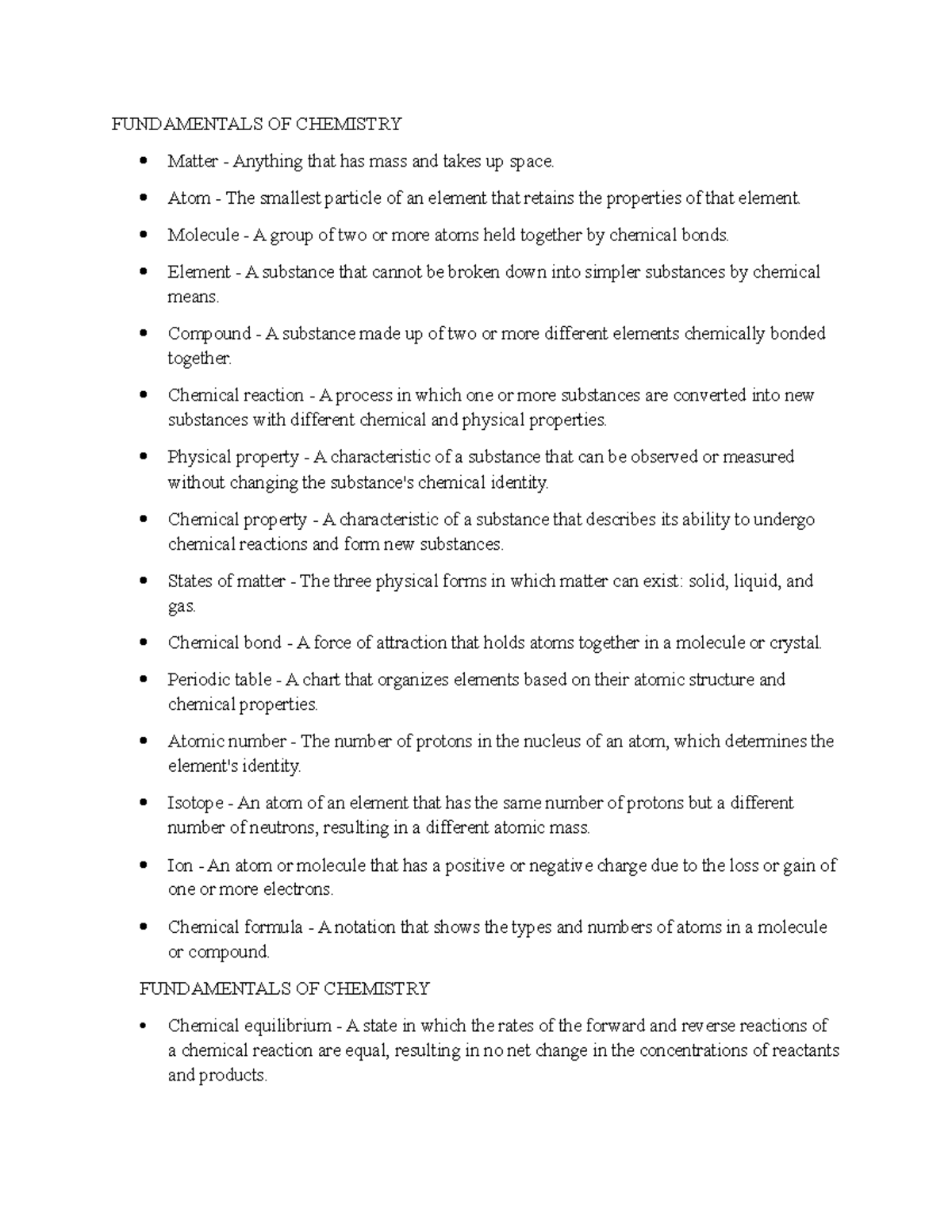 Fundamentals OF Chemistry Notes 1 - FUNDAMENTALS OF CHEMISTRY Matter ...
