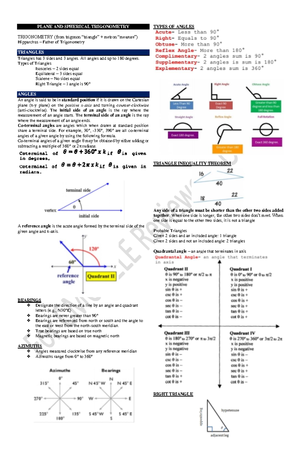 4 Trigo - Algebra - PLANE AND SPHERICAL TRIGONOMETRY TRIGONOMETRY (from ...