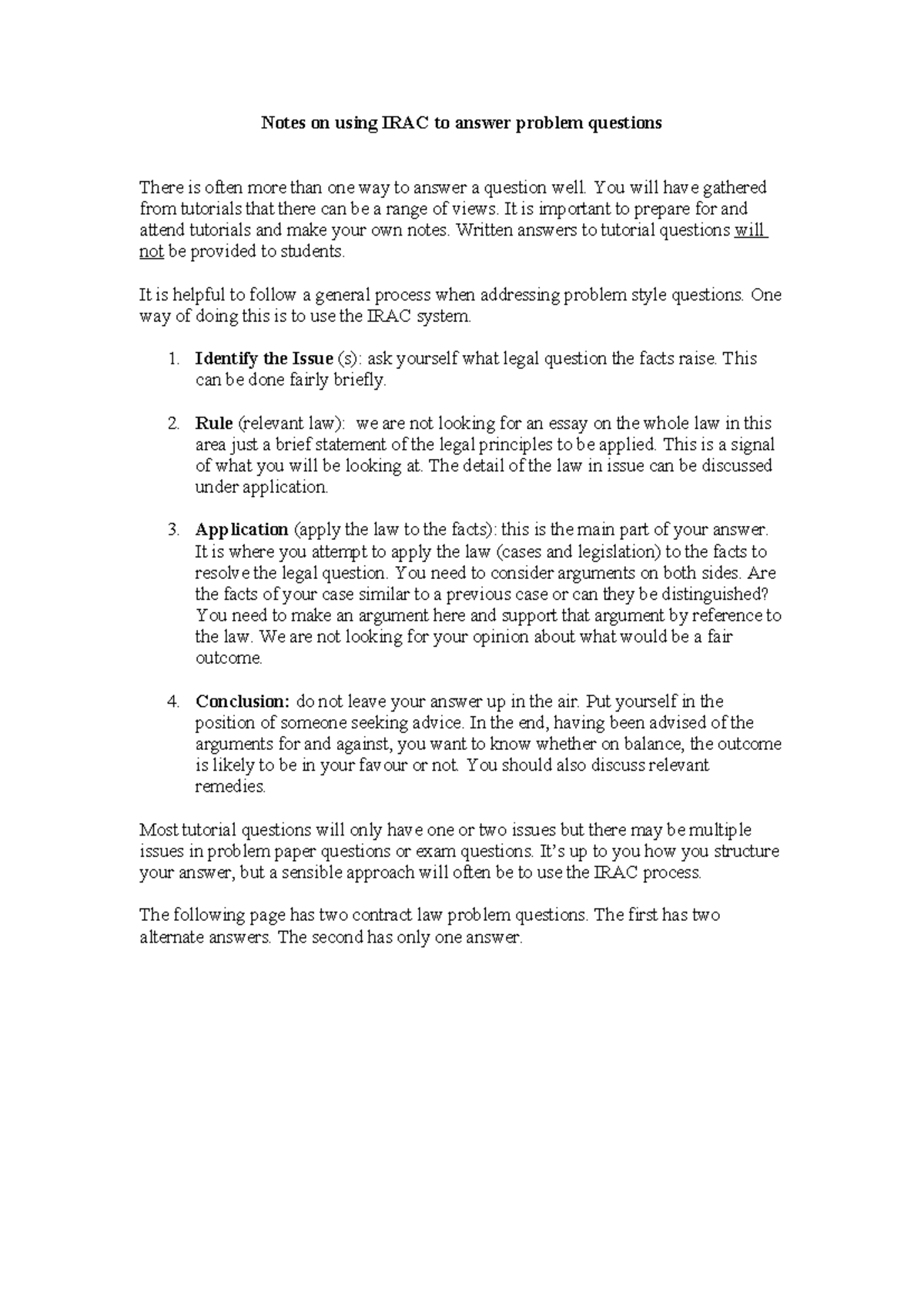 Notes on using IRAC to answer problem questions - You will have ...