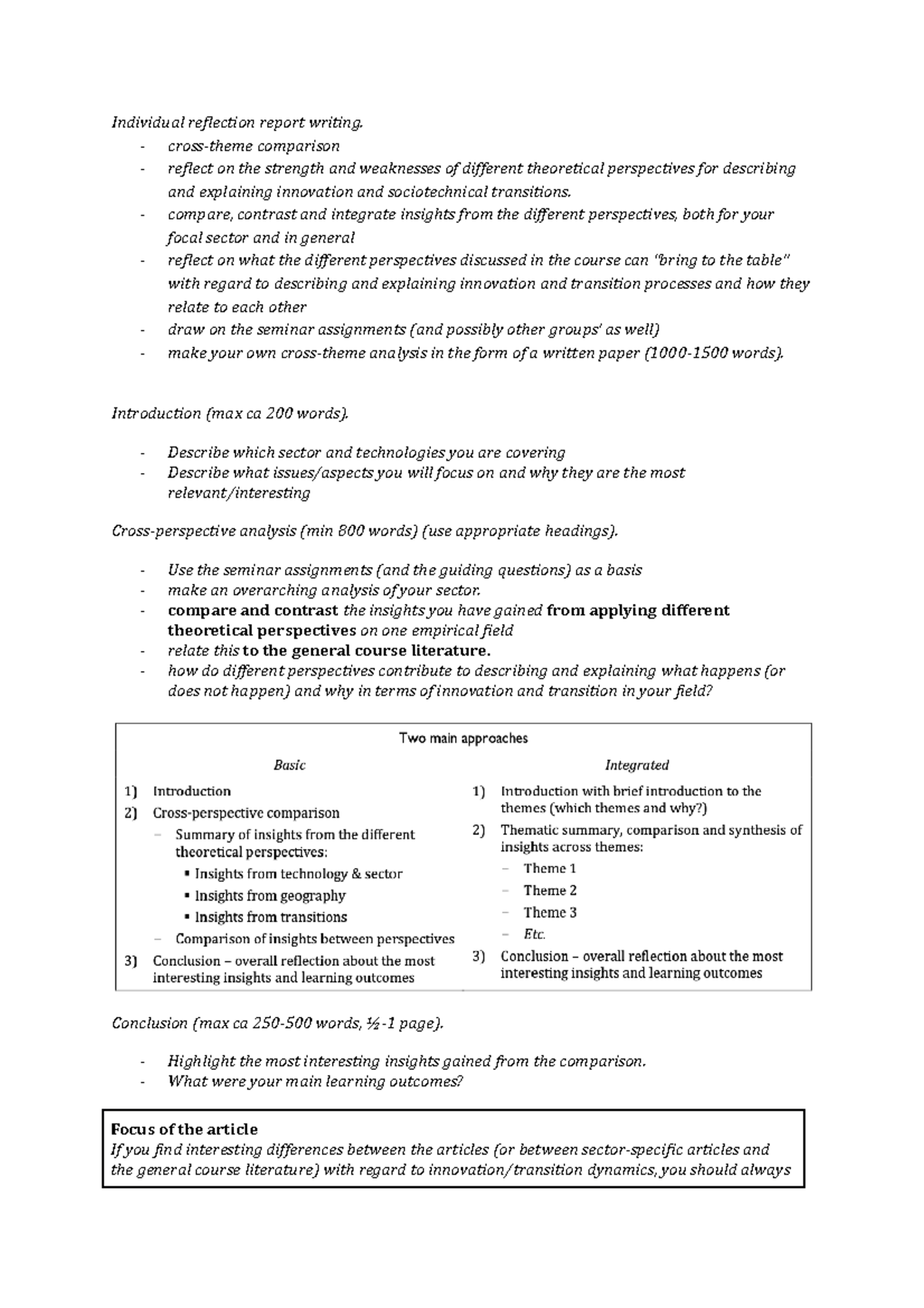 Individual reflection - cross-theme comparison - reflect on the ...