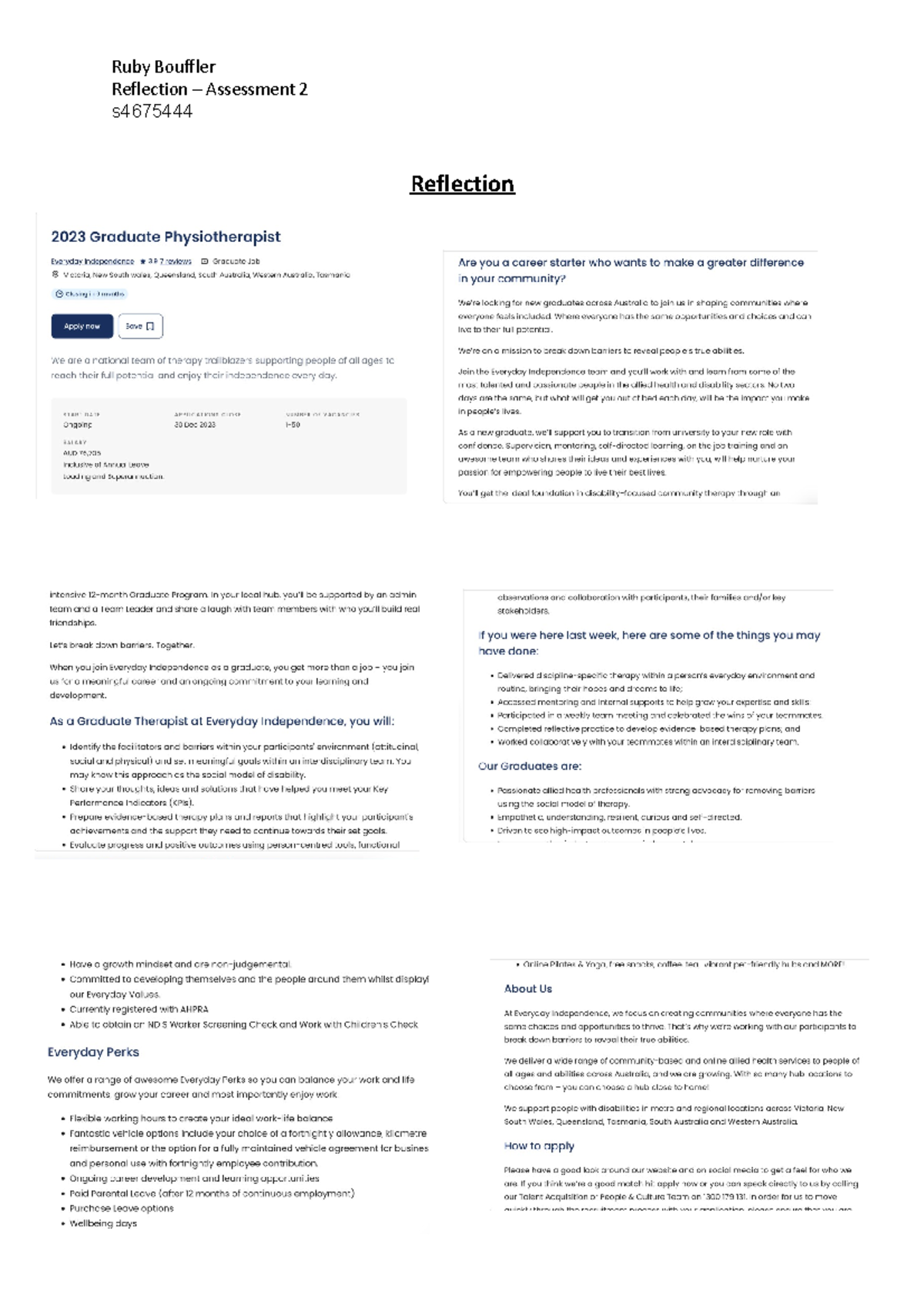 Reflection- ruby bouffler - Reflection – Assessment 2 s Reflection ...