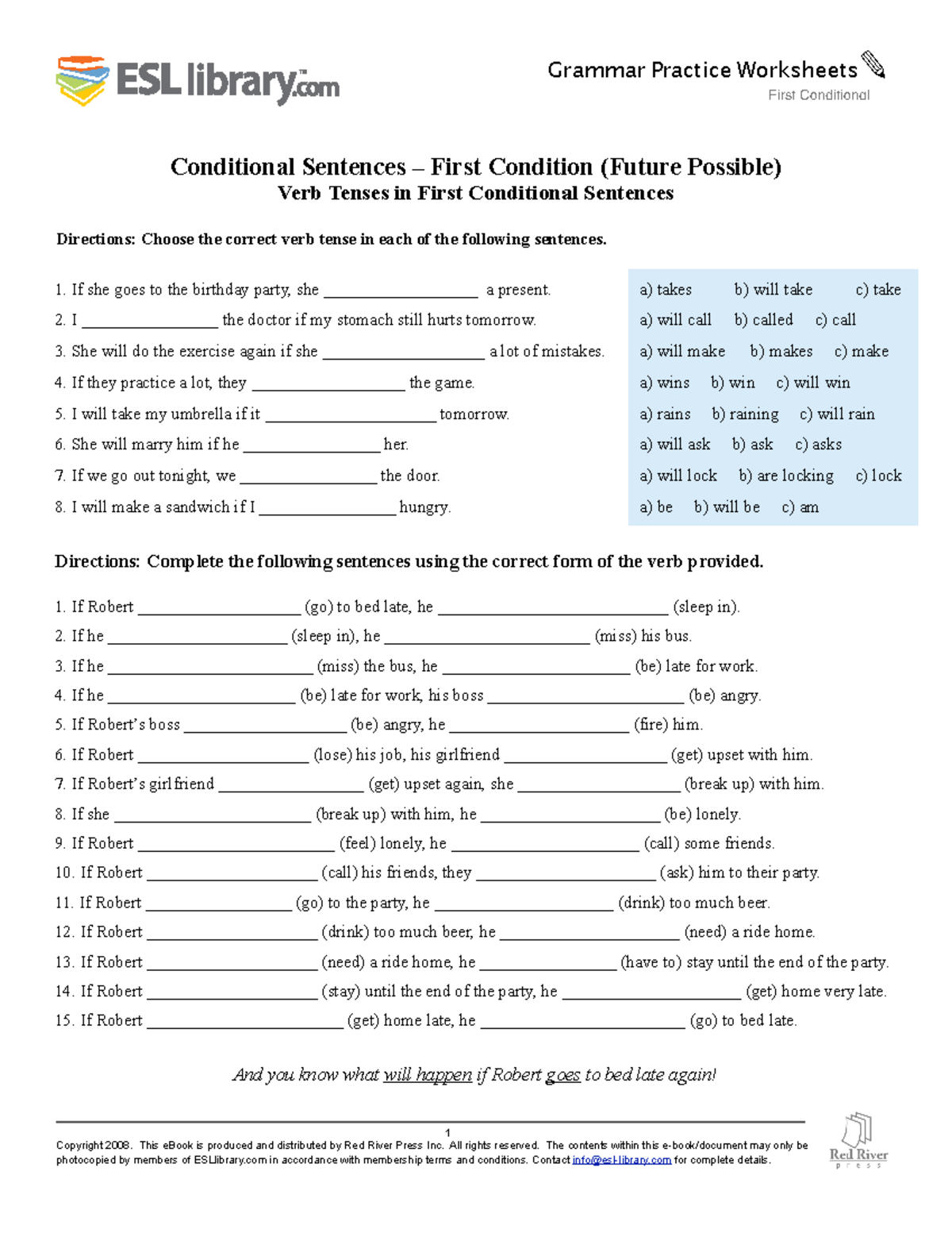 Conditional Handouts p1&3 ESL Library - Conditional Sentences – First ...