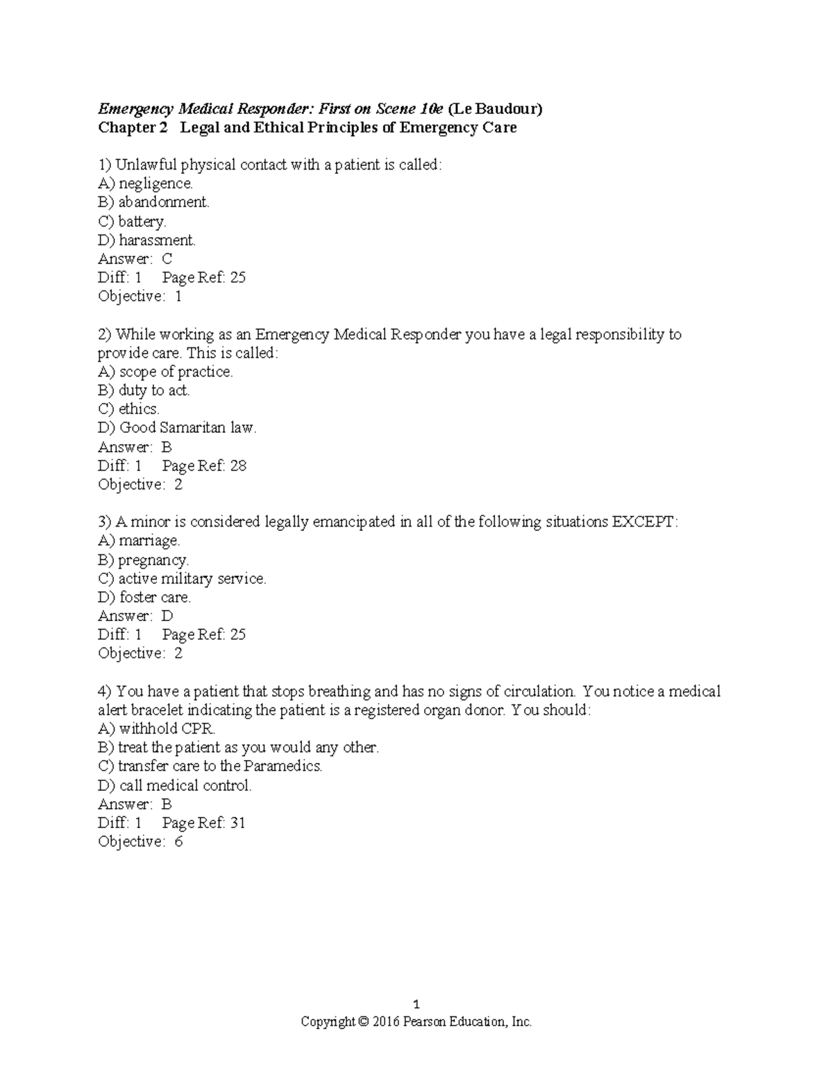 Emergency Medical Responder: First on Scene 10e (Le Baudour) Chapter 2 ...