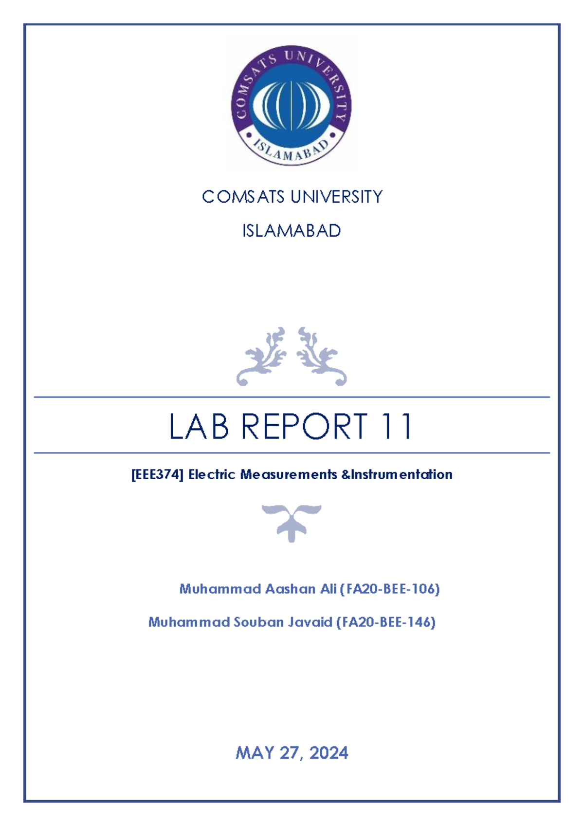EMI Lab Report 11, 146, 106 - COMSATS UNIVERSITY ISLAMABAD LAB REPORT ...
