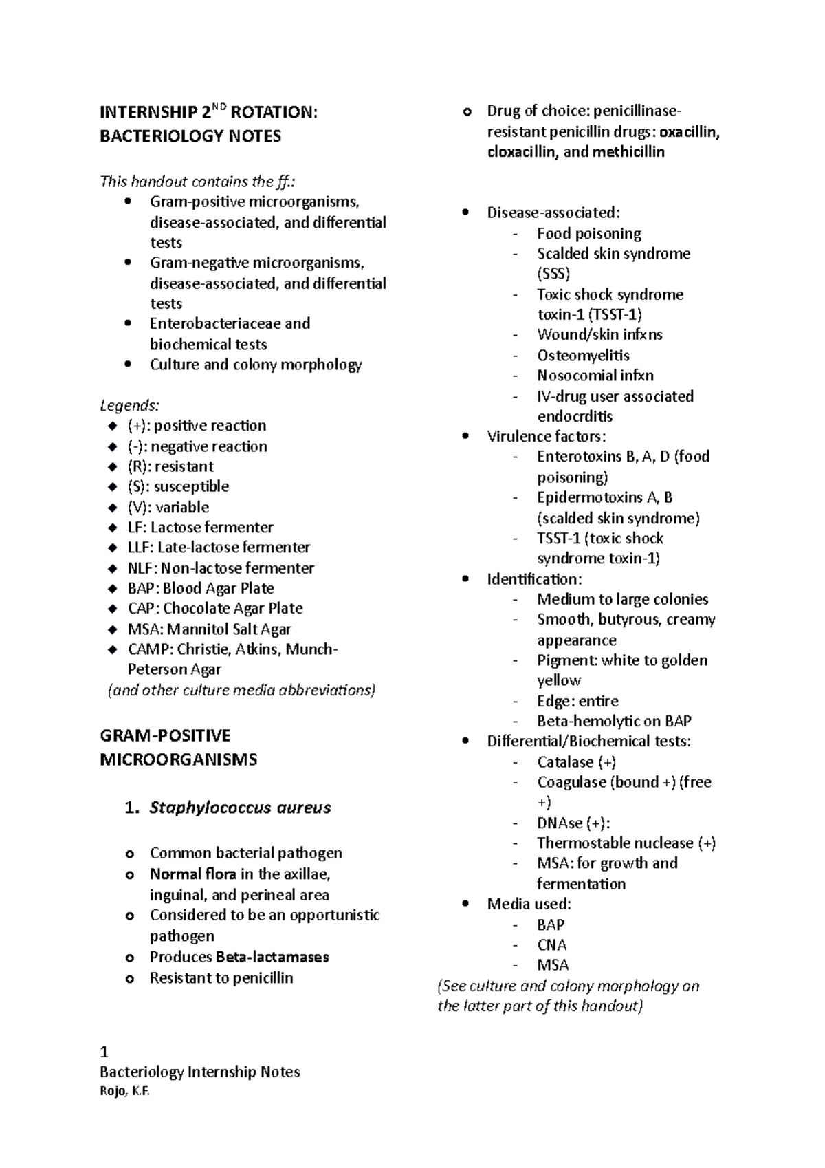 Internship Notes - INTERNSHIP 2ND ROTATION: BACTERIOLOGY NOTES This ...