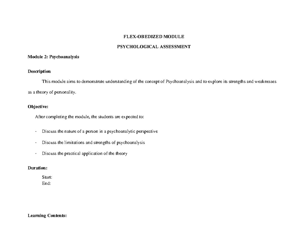 Module 2 - Sigmund Freud and Psychoanalysis - FLEX-OBEDIZED MODULE ...