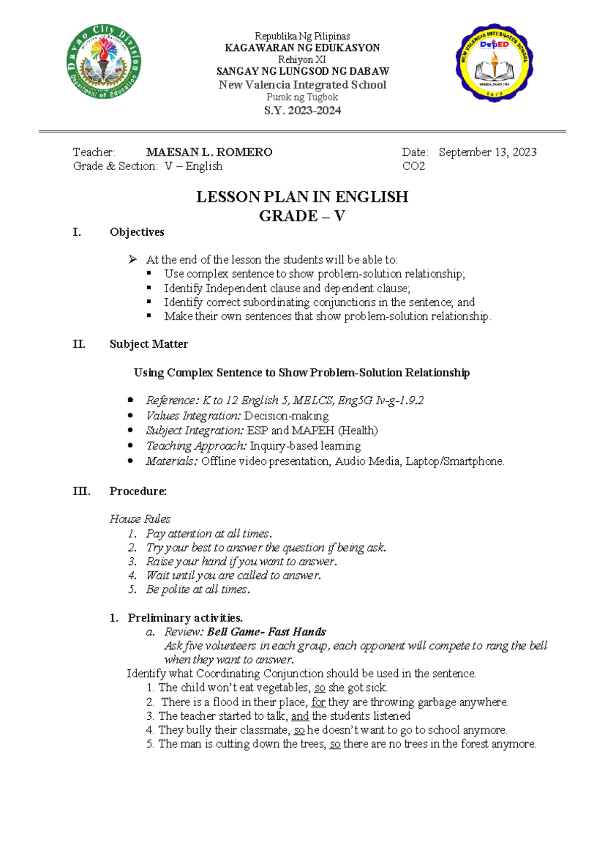 ENG5 CO2-Lesson Plan-for- Ipcrf-NVIS - Copy - Republika Ng Pilipinas ...