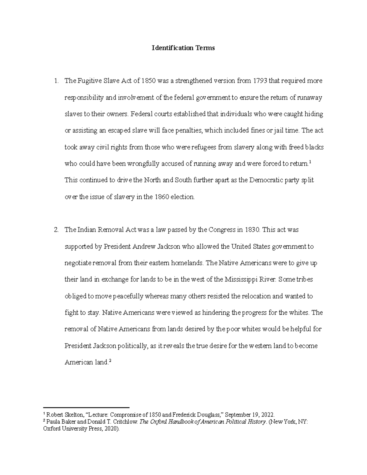 HIS 213 - Midterm Identifications - Identification Terms The Fugitive ...