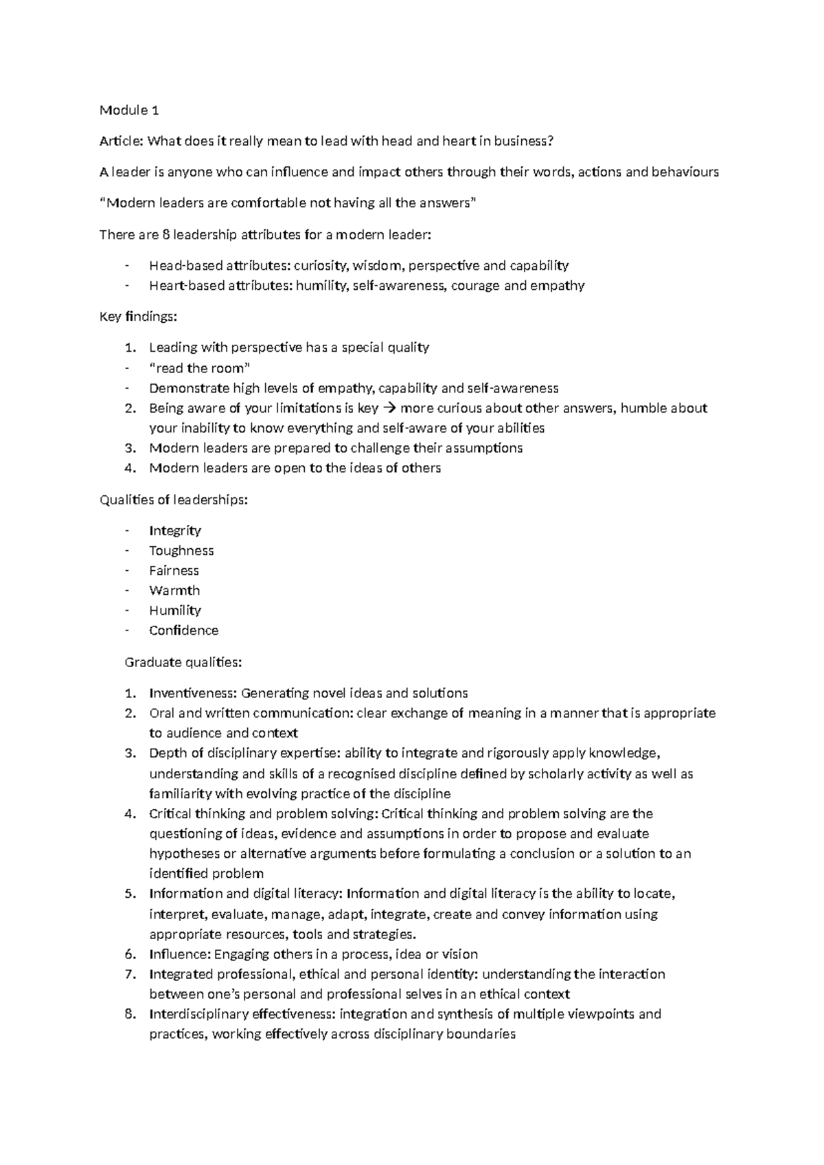 Module 1 - Summary Leading and Influencing in Business - Module 1 ...