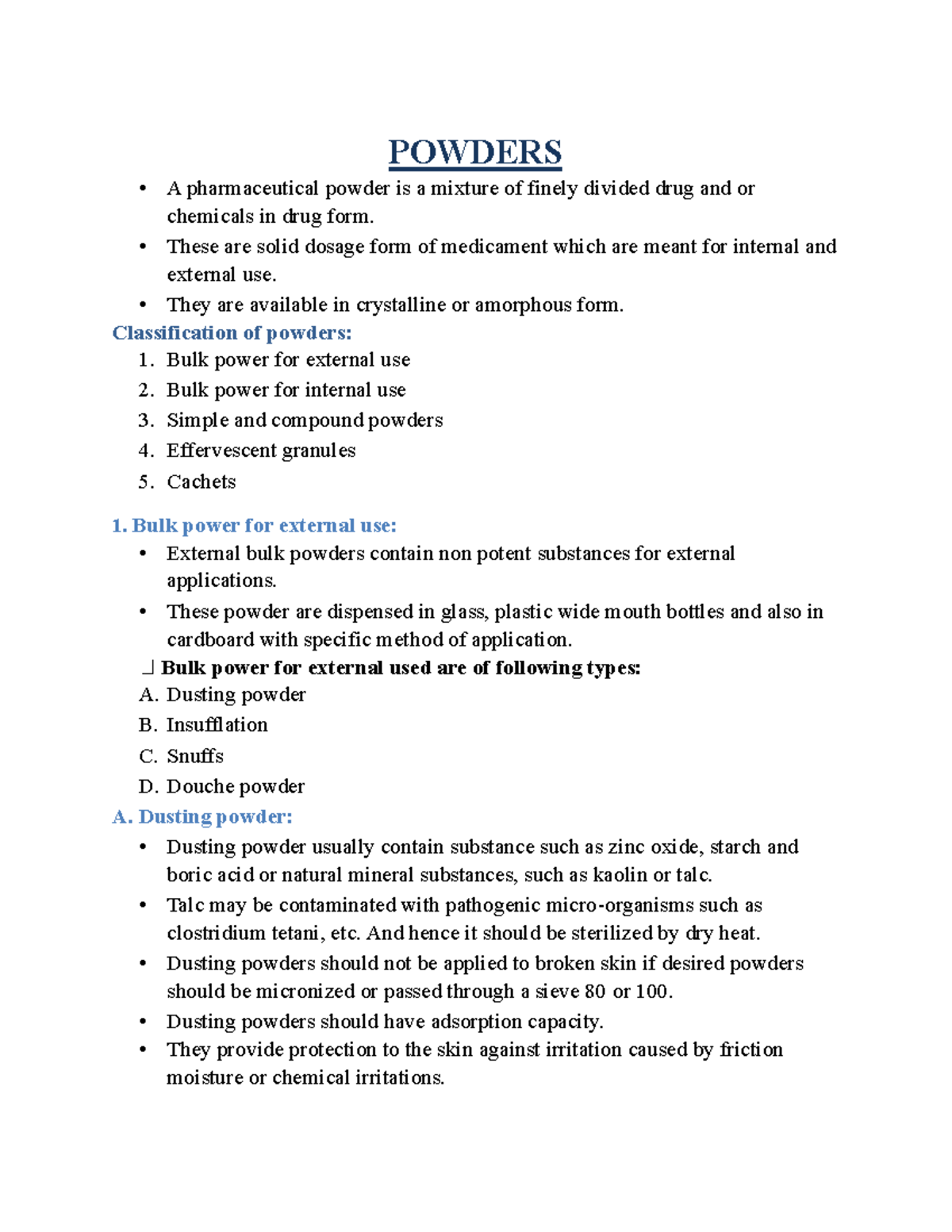 D. Pharm 1ST YEAR Pharmaceutics Chapter 5 V - POWDERS A pharmaceutical ...