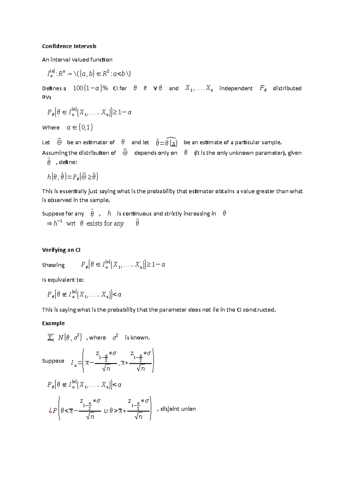 Confidence Intervals - Lecture notes 32,33,34 - Conidence Intervals An ...