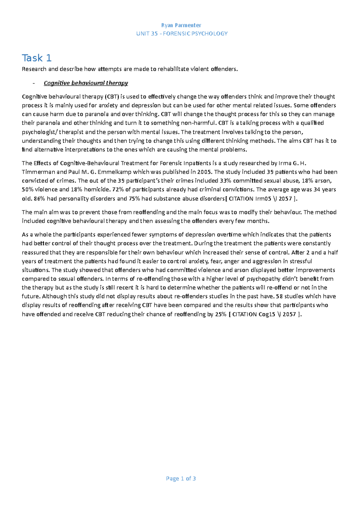 Task 1 & 3 - 75% Avg - Ryan Parmenter UNIT 35 - FORENSIC PSYCHOLOGY ...