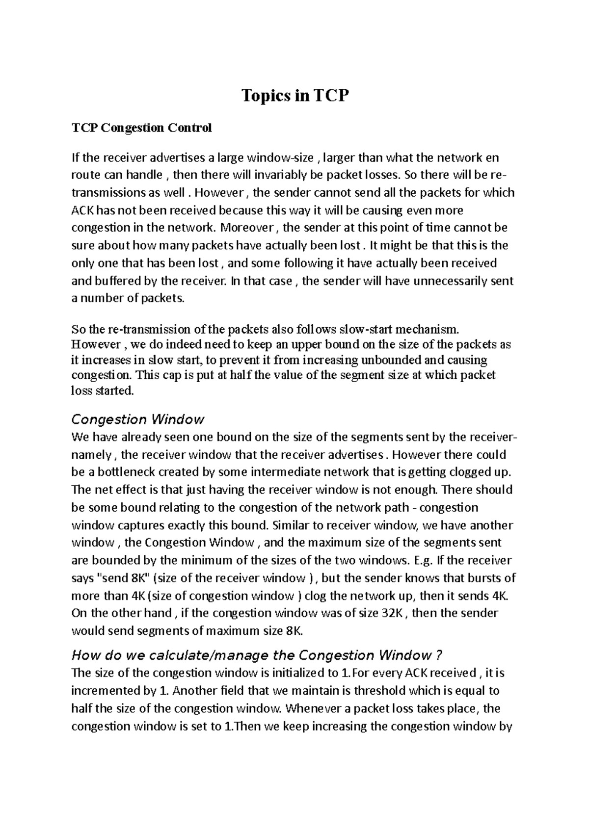 Topics in TCP - BY SACHIN SIR - Topics in TCP TCP Congestion Control If ...