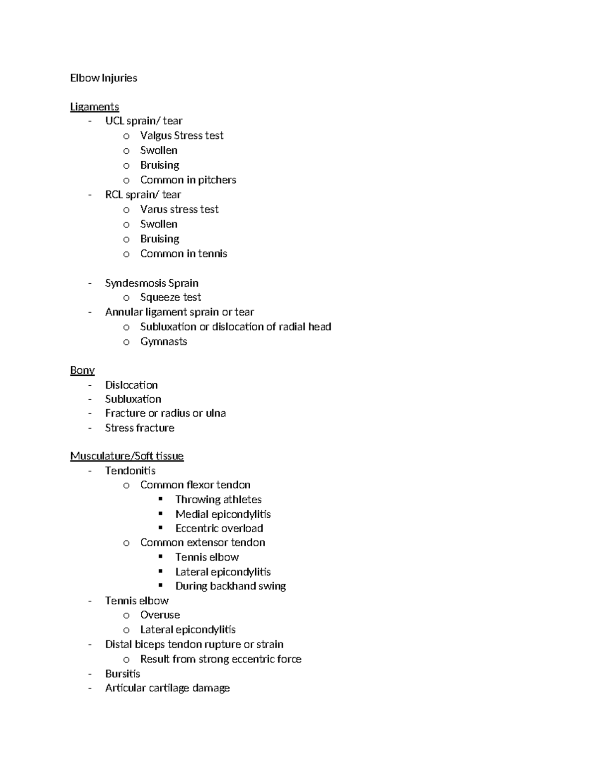Elbow injuriers - Elbow Injuries Ligaments - UCL sprain/ tear o Valgus ...