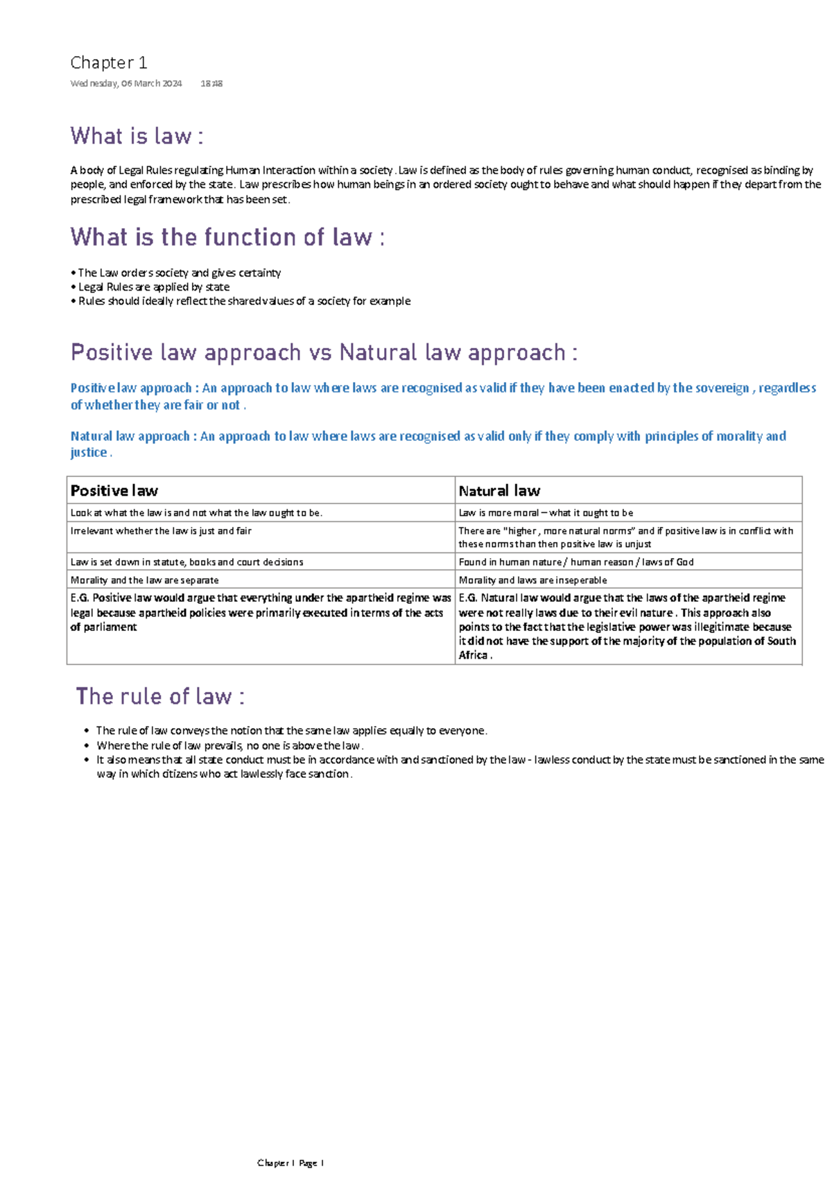 Introduction to law chapter 1 summary - What is law : A body of Legal ...