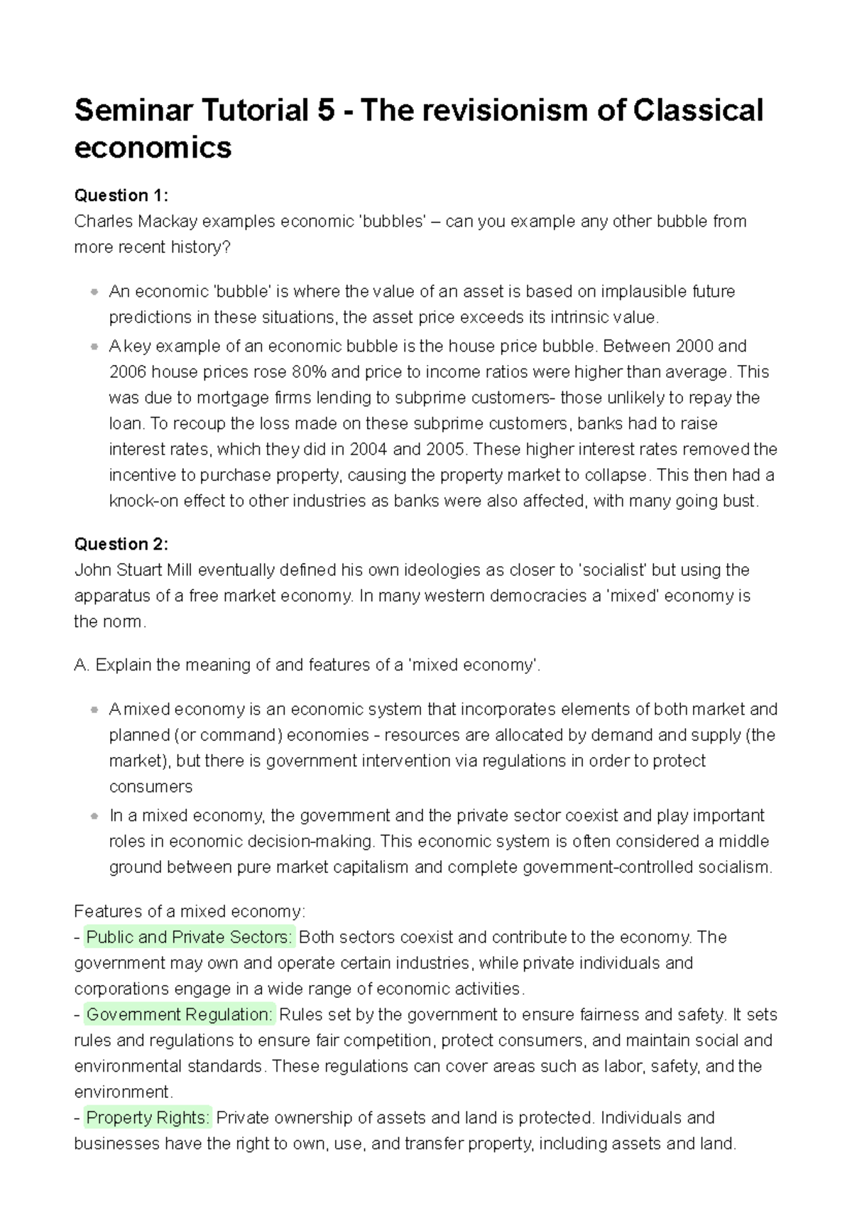 Seminar Tutorial 5 - The revisionism of Classical economics - A key ...