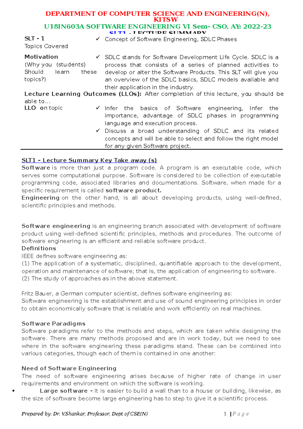 SLT1 SE U18IN603A 6CSO 2022-23 - KITSW U18IN603A SOFTWARE ENGINEERING VI Sem– CSO, AY: 2022 ...