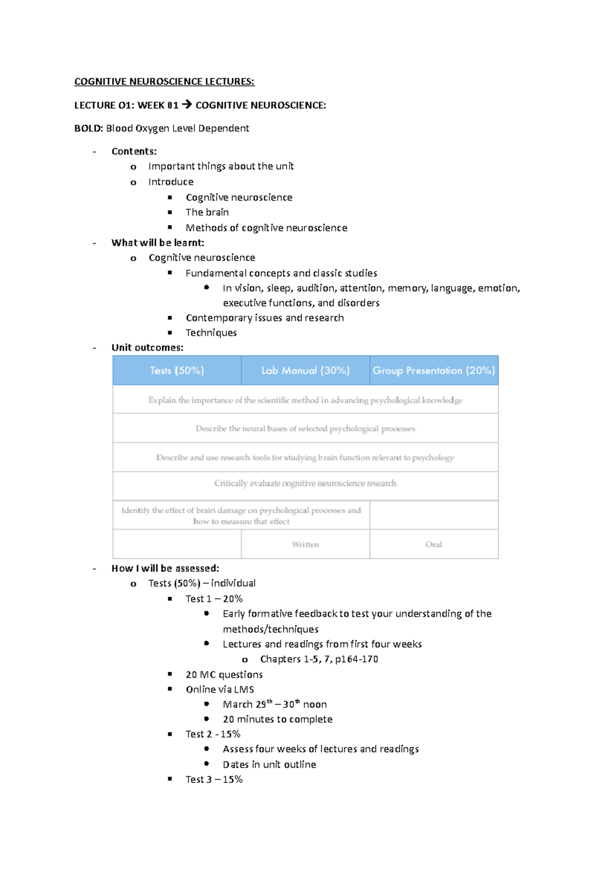 Cognitive Neuroscience Lectures Cognitive Neuroscience Lectures Lecture O1 Week 01 Cognitive