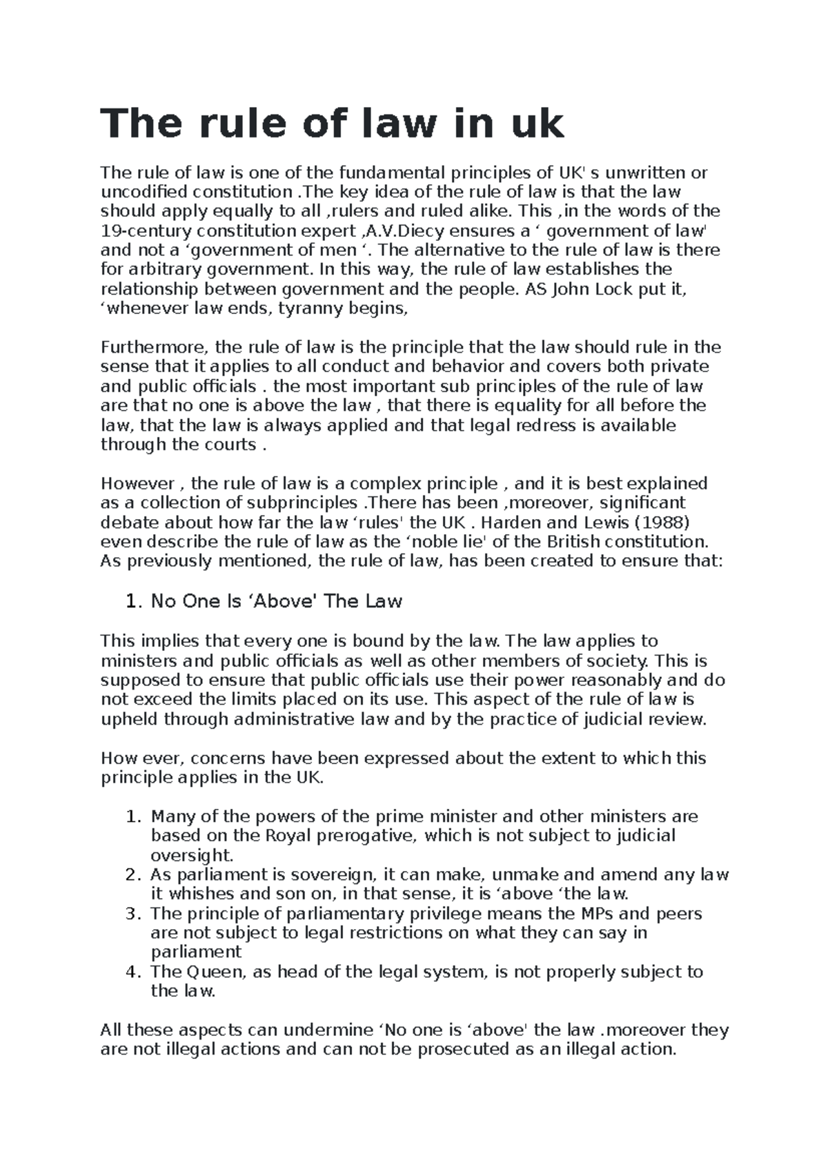 The rule of law in uk - Lecture notes 5 - The rule of law in uk The ...