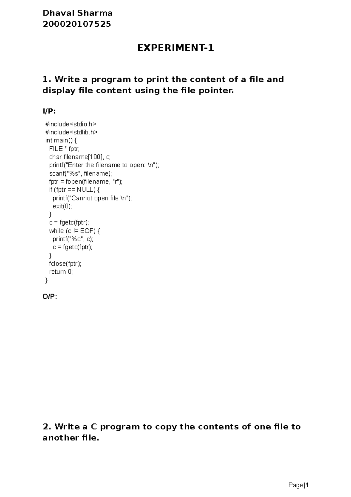 System software all pracs - 200020107525 EXPERIMENT- 1. Write a program ...