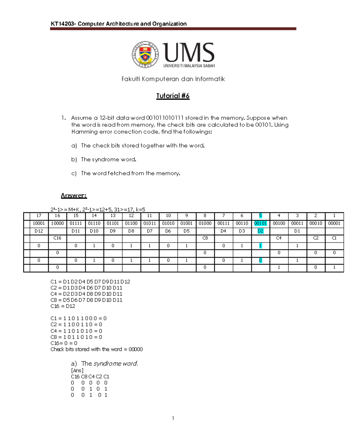 Tutorial 6 - External memory - Solution - KT14203- Computer ...