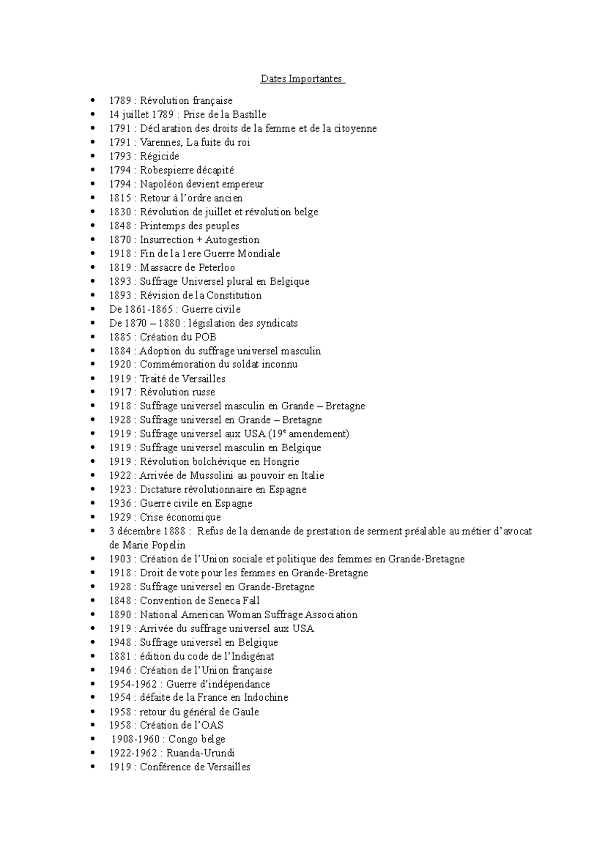 Dates Importantes - Dates Importantes 1789 : Révolution française 14 ...