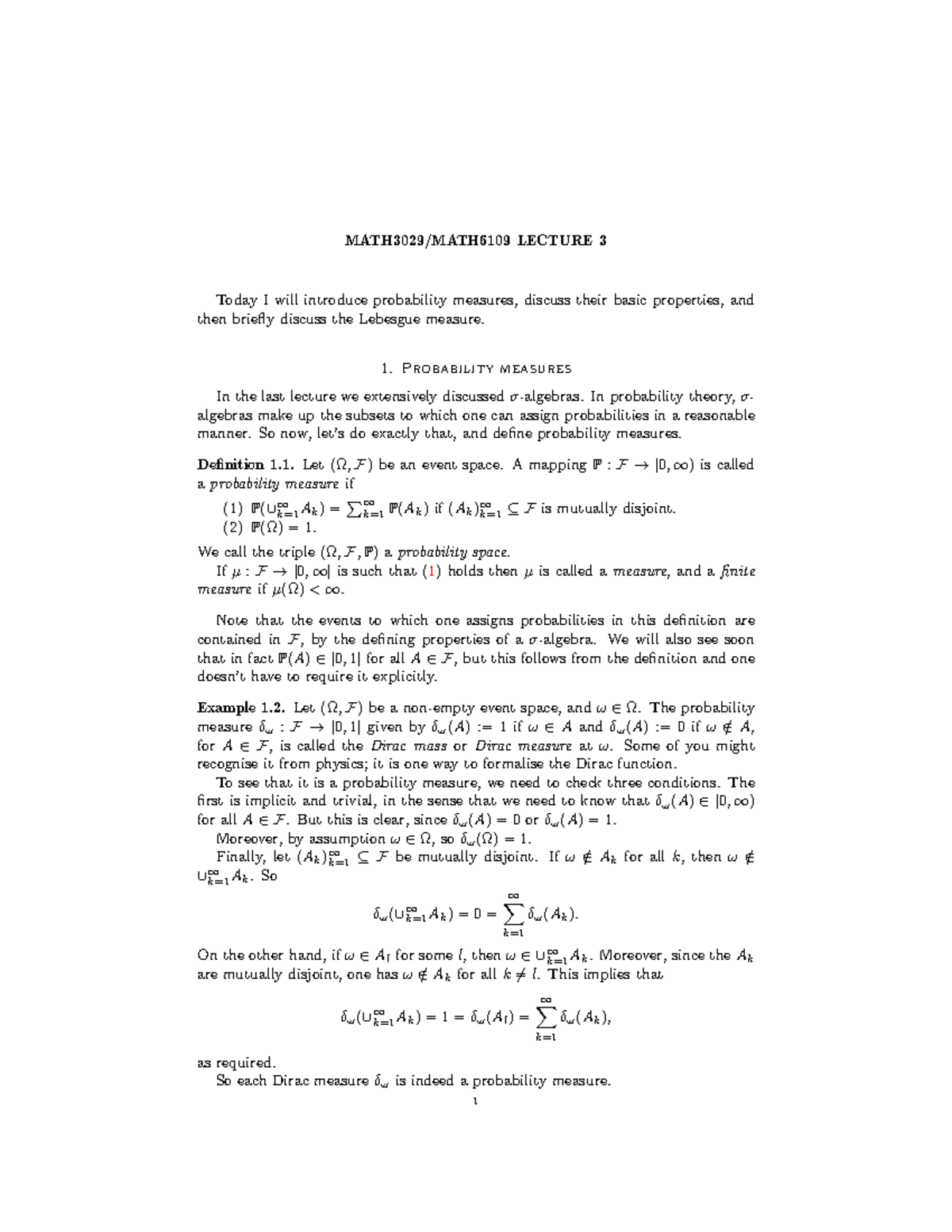 Wattle lecture 3 Notes by Lecturer (Important) - MATH3029 - ANU - Studocu