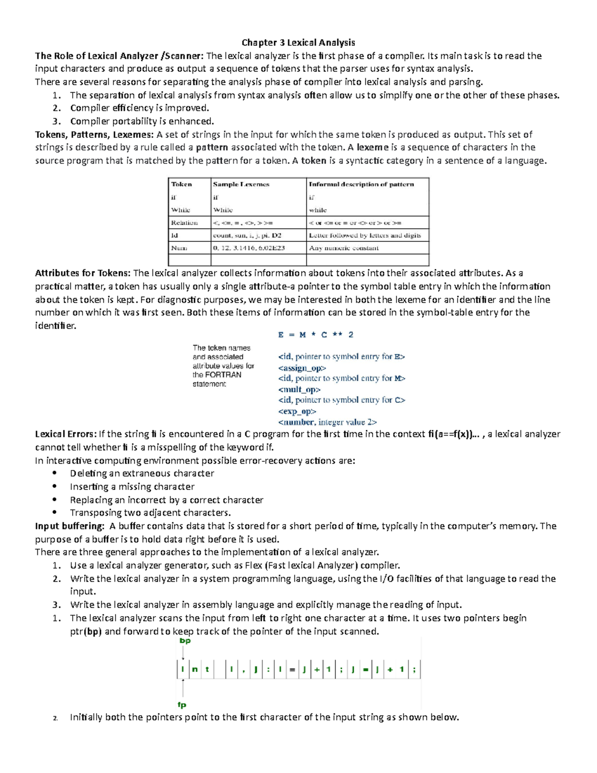 Chapter 3 Lexical Analysis - Chapter 3 Lexical Analysis The Role of ...