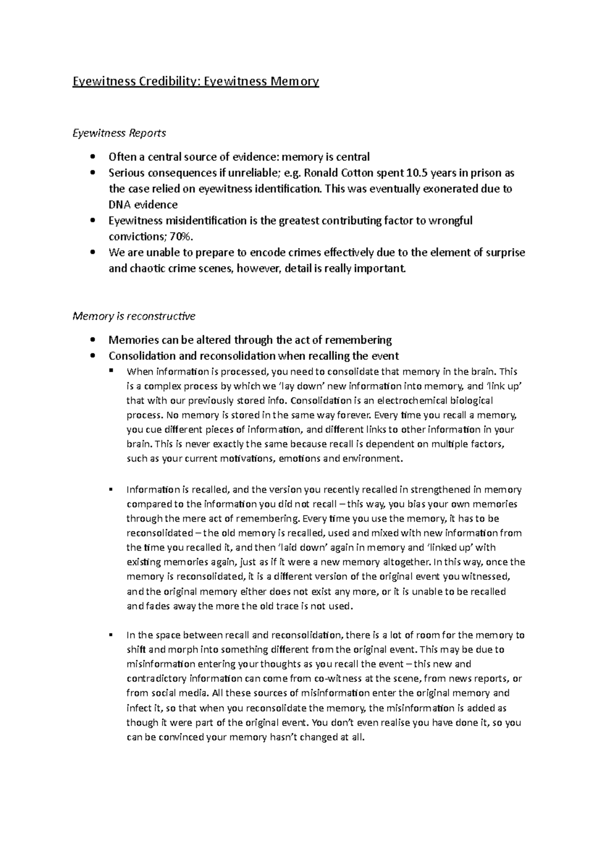 Lecture 2.1 Eyewitness Credibility - Eyewitness Credibility: Eyewitness ...