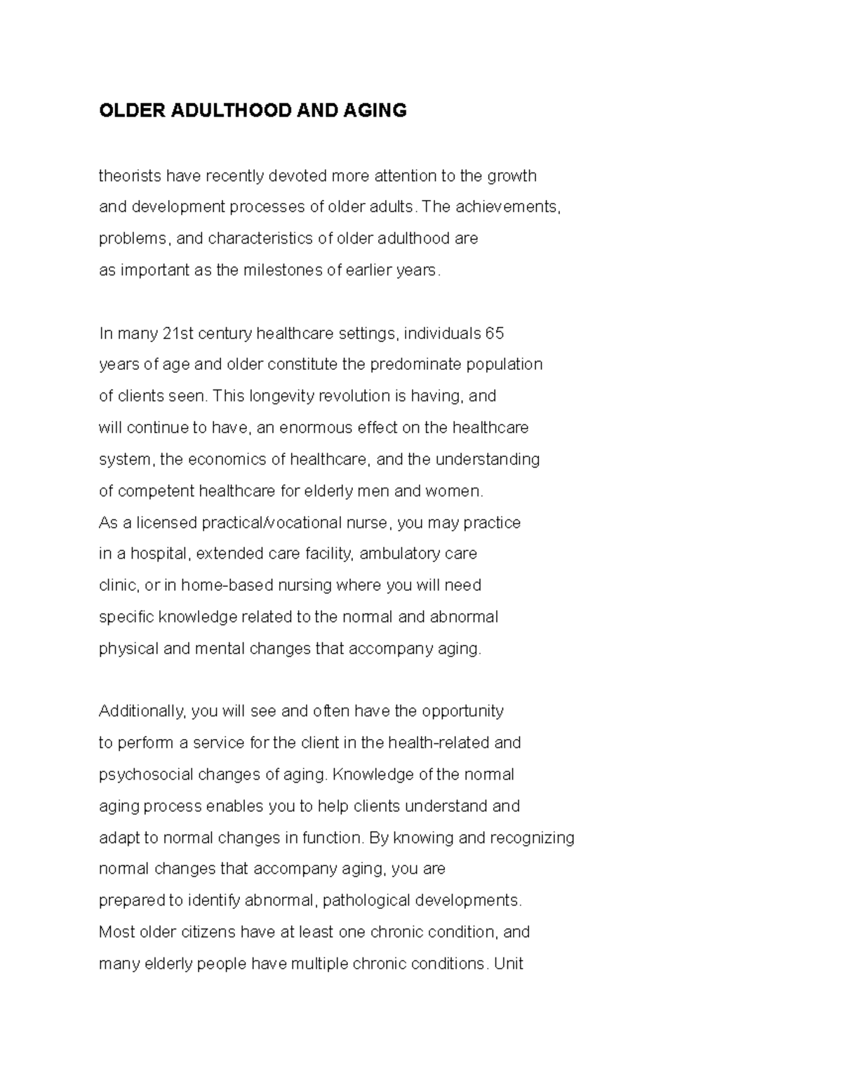 Older Adulthood AND Aging - OLDER ADULTHOOD AND AGING theorists have ...