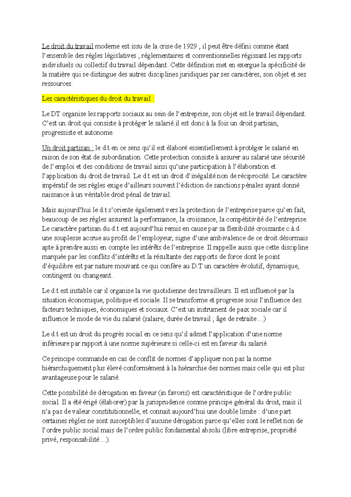 Le droit du travail - Cette définition met en exergue la spécificité de ...