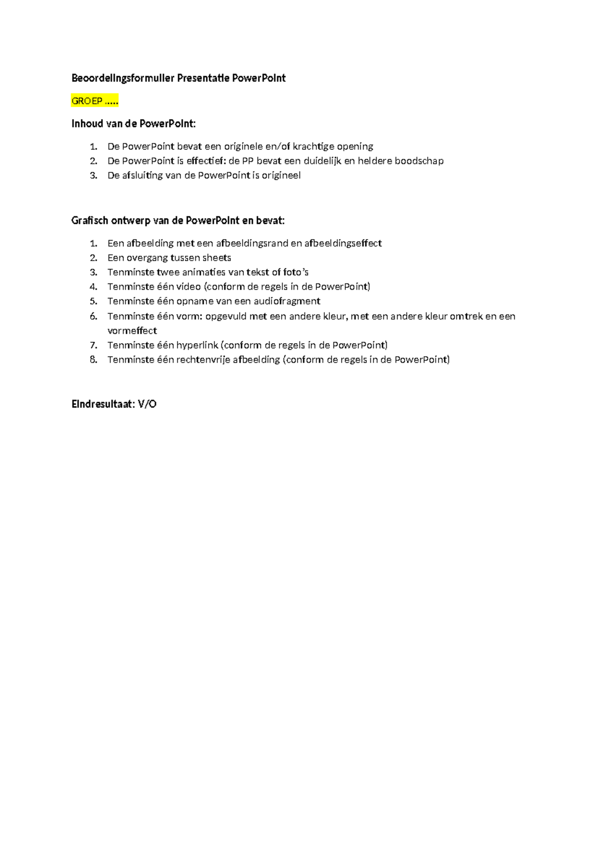 Beoordelingsformulier Presentatie Power Point (docent) - Beoordelingsformulier Presentatie ...