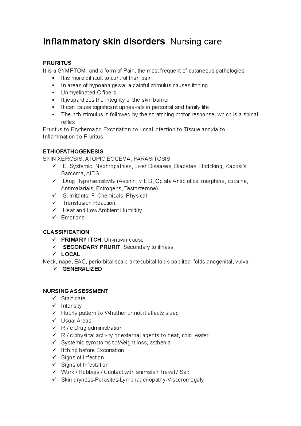 Lesson 6 - Lecture notes 6 - Inflammatory skin disorders. Nursing care ...