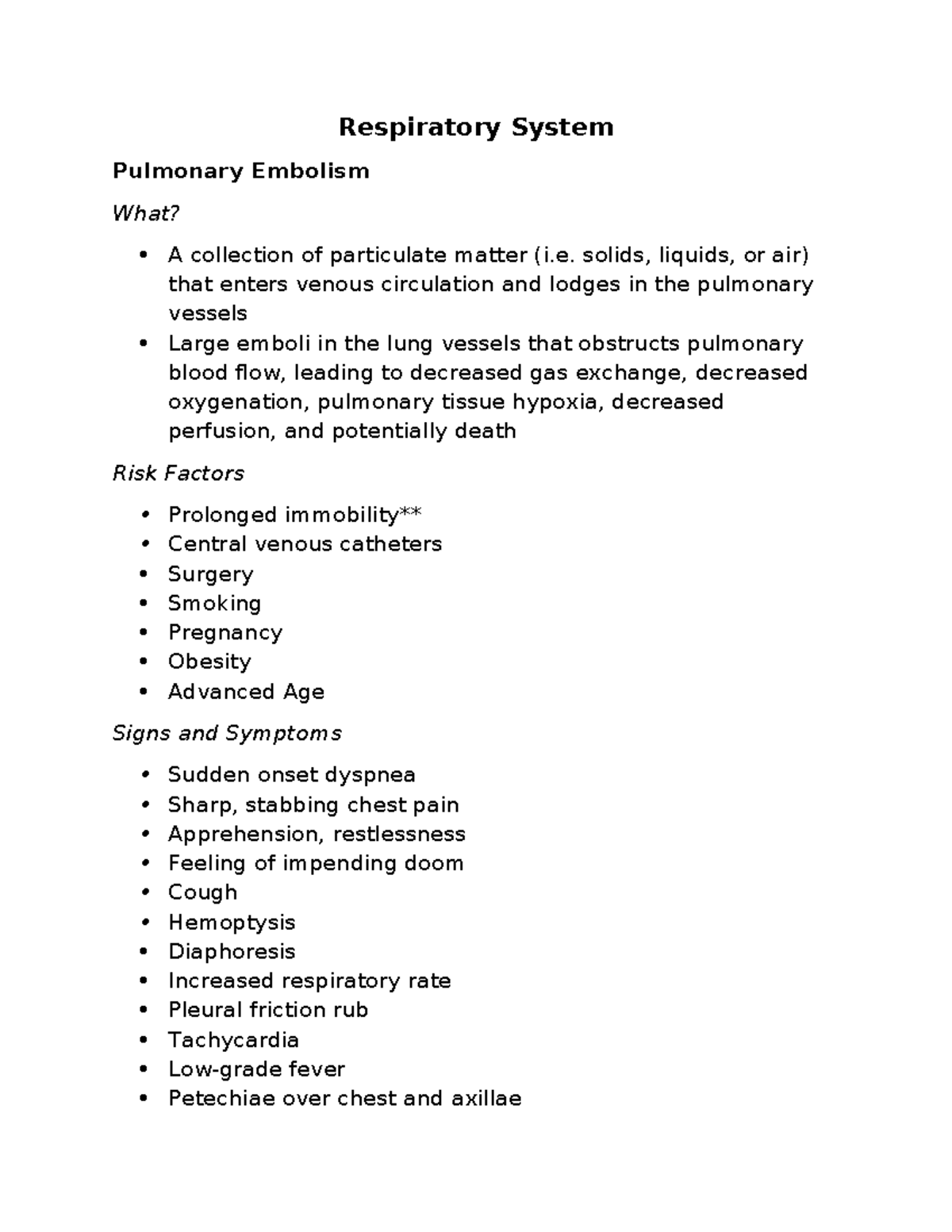 Respiratory Notes - Unit 4 - Respiratory System Pulmonary Embolism What ...