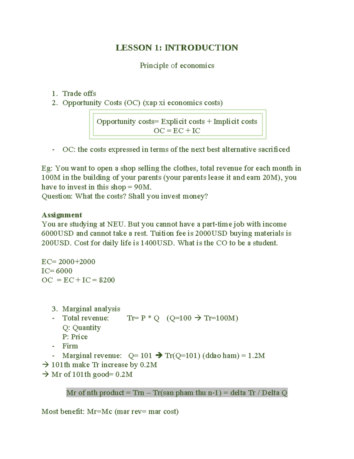 [micro] lesson 1 - hrlo - LESSON 1: INTRODUCTION Principle of economics ...